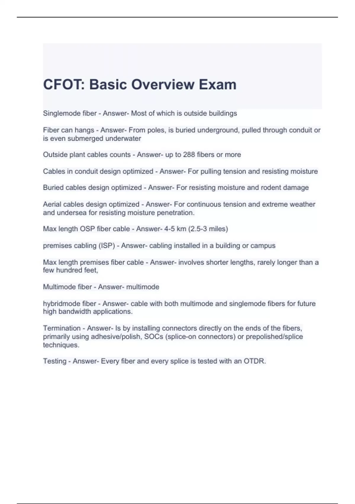 CFOT Basic Overview Exam Questions and Answers - FOA CFOT - Stuvia US
