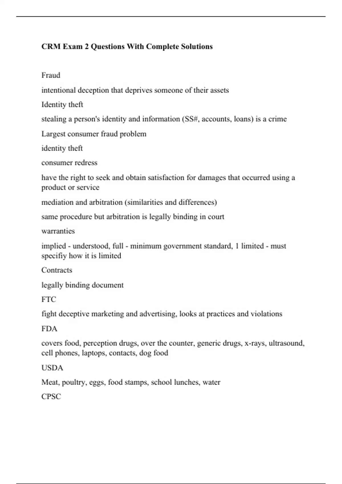 CRM Exam 2 Questions With Complete Solutions - CRM - Stuvia US