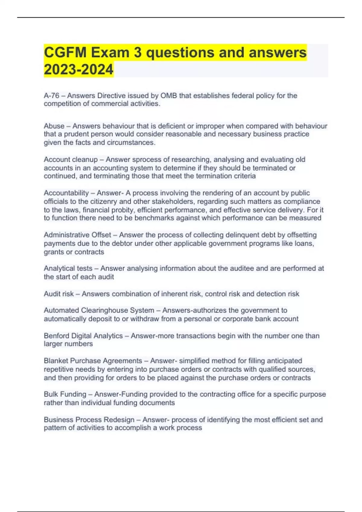 CGFM Exam 3 questions and answers - CGFM - Stuvia US