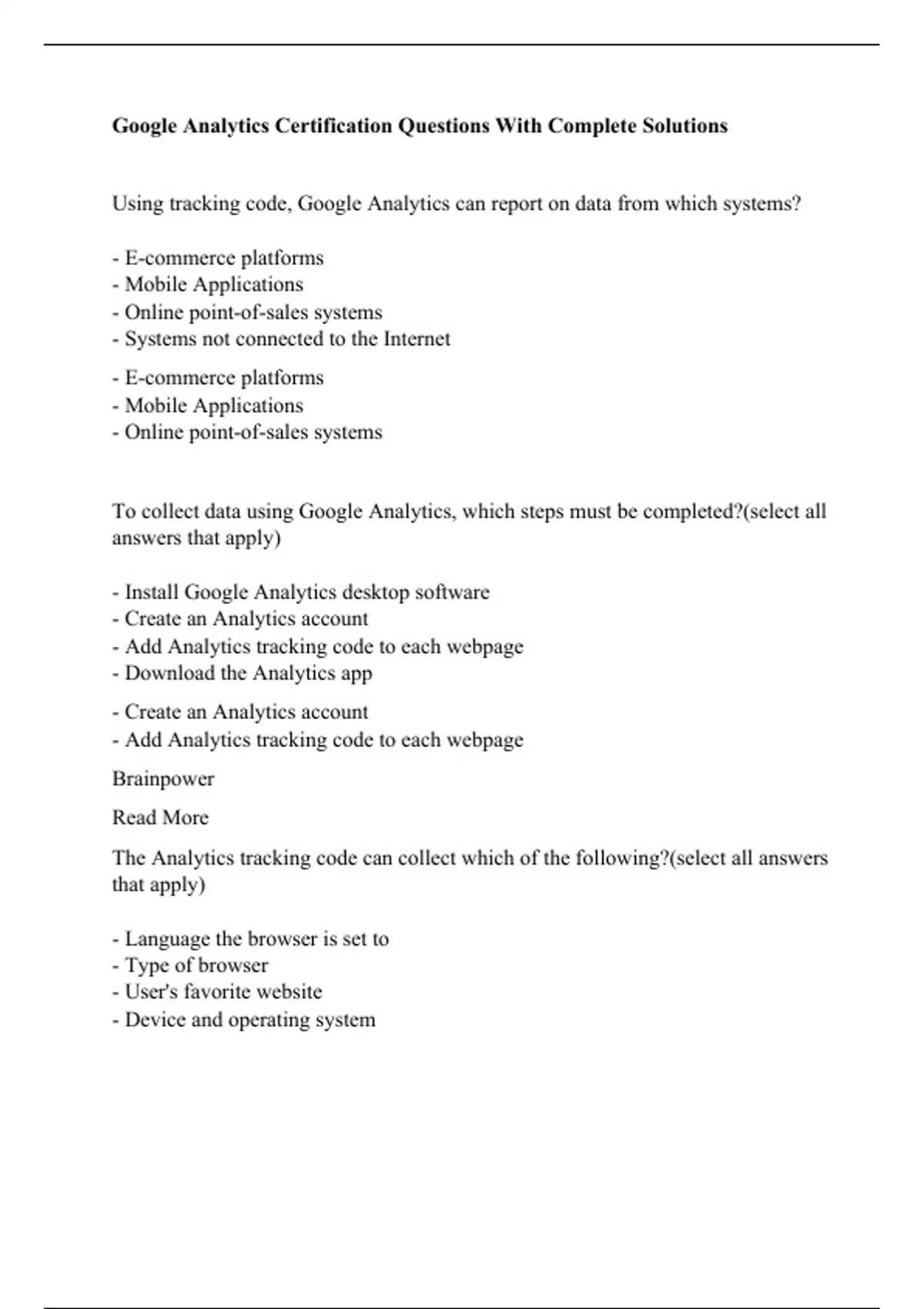 Google Analytics Certification Questions With Complete Solutions ...