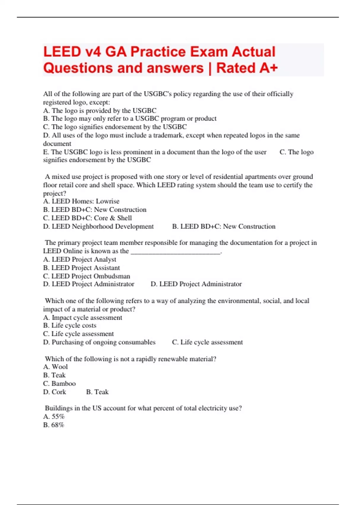 LEED Green Associate Exam | Latest Bundle - Stuvia US