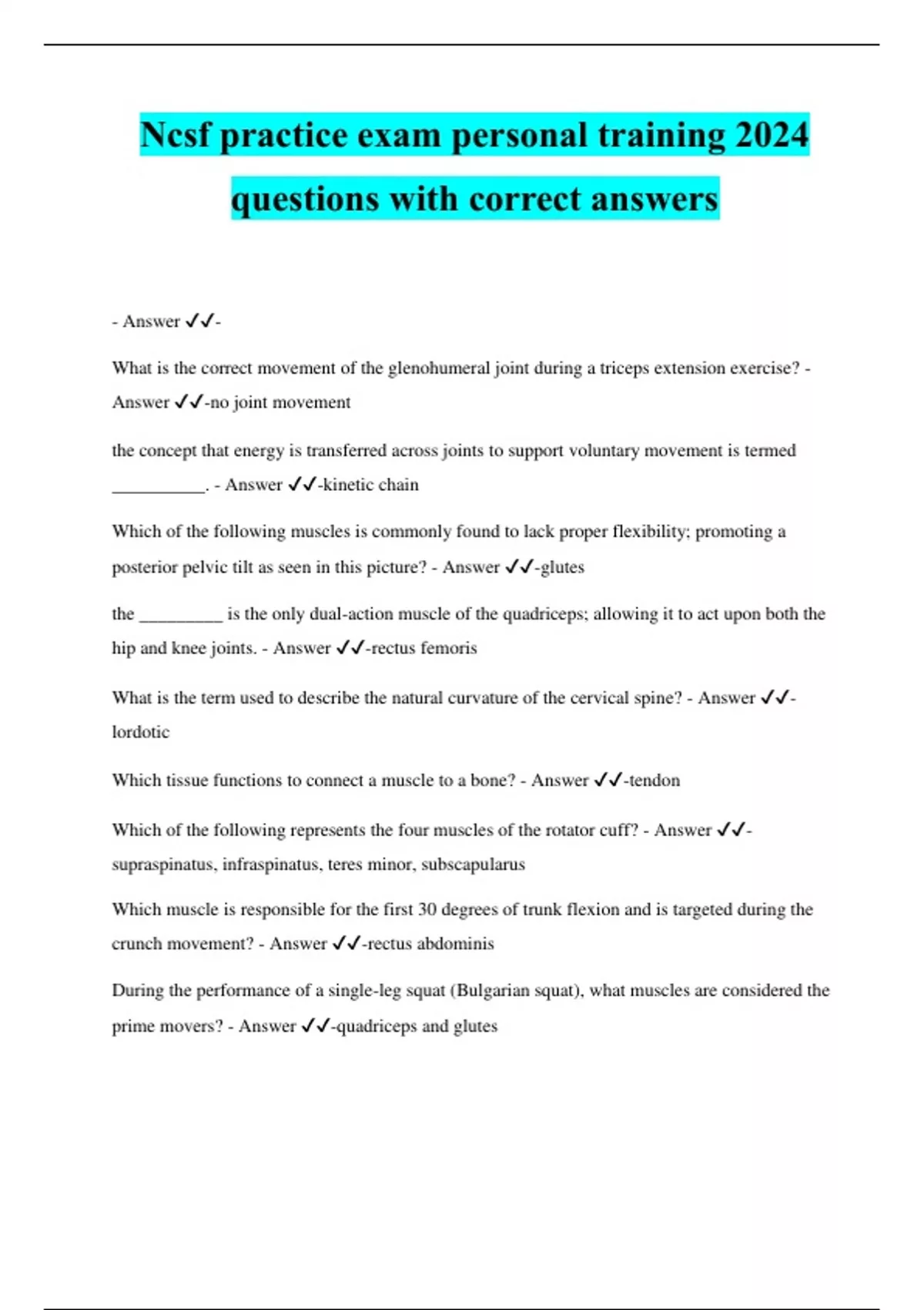 Ncsf practice exam personal training 2024 questions with correct ...