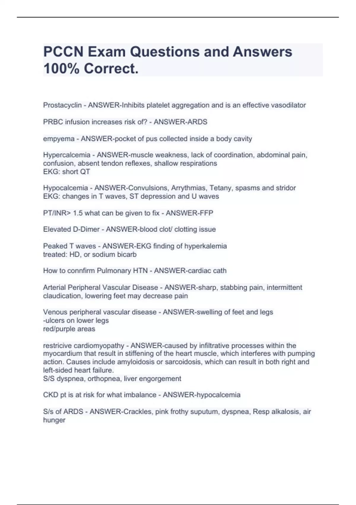 PCCN EXAM BUNDLE(COMPLETE PACKAGE DEAL) Questions and Answers 100% Correct - Stuvia US