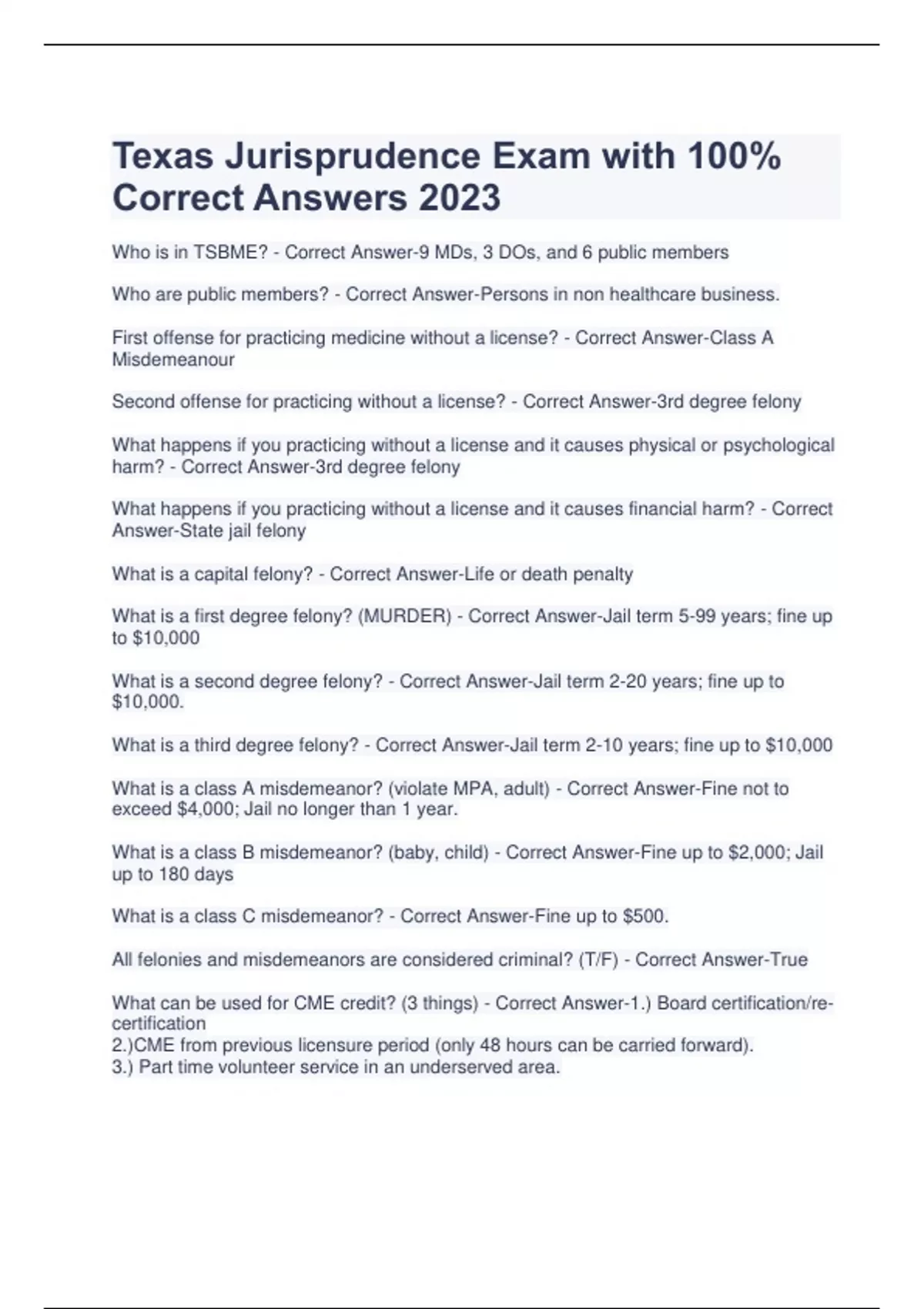 Texas Jurisprudence Exam with 100% Correct Answers 2023 - Texas ...