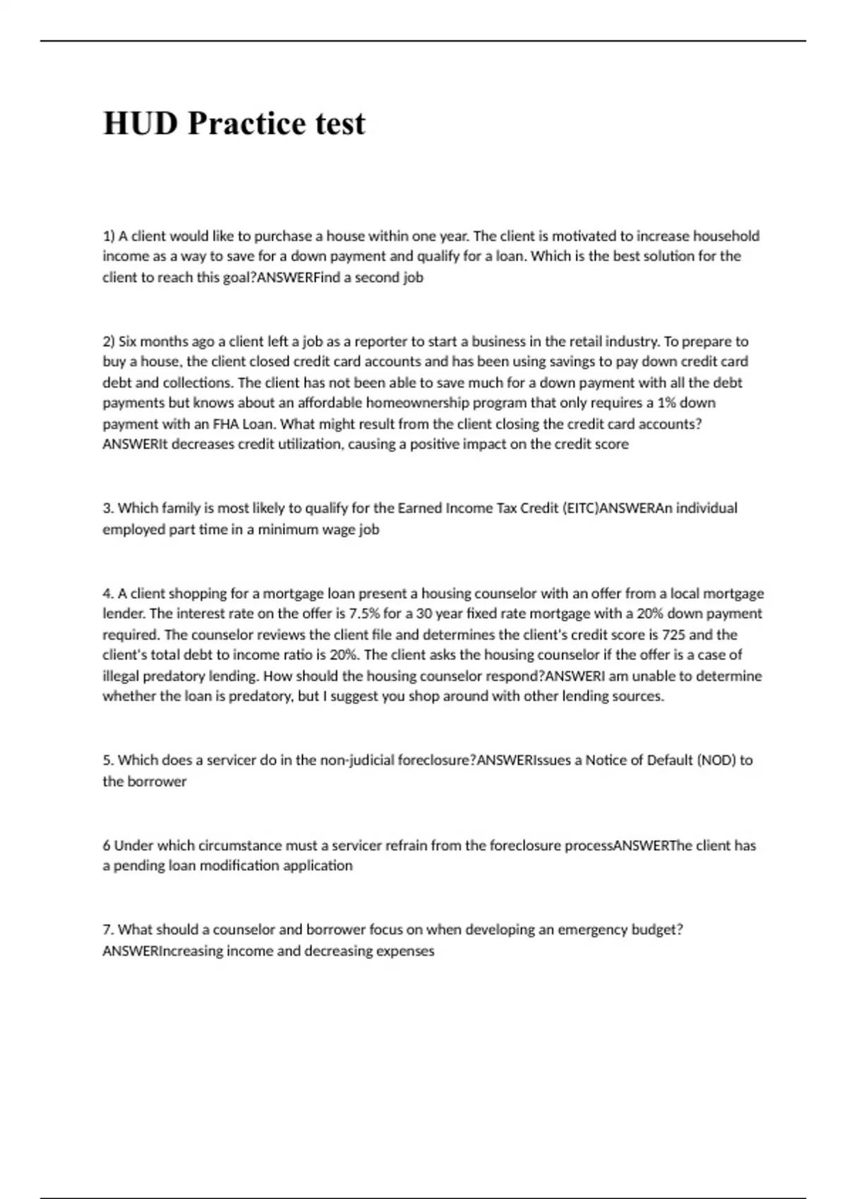 HUD Practice test Questions and Answers 2024 Latest Edition - HUD ...