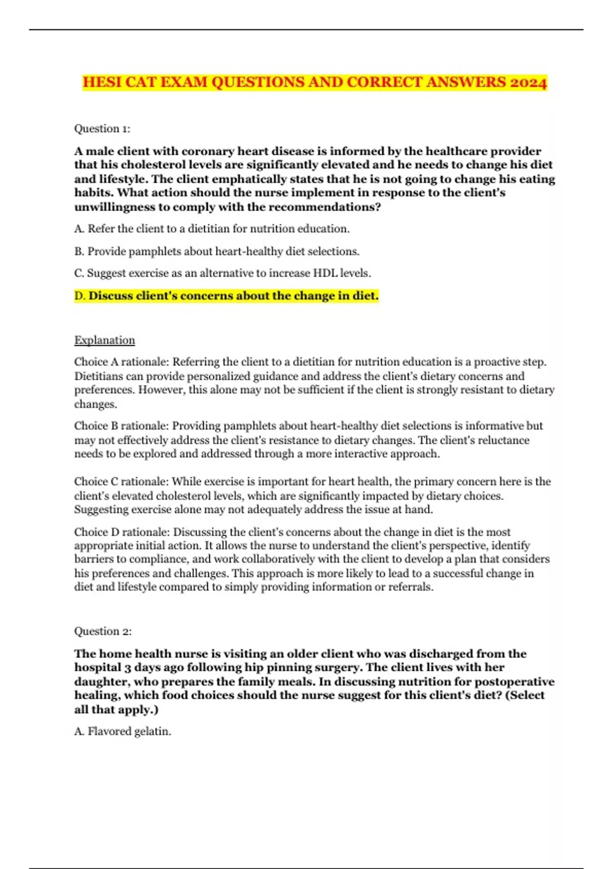 HESI CAT EXAM QUESTIONS AND CORRECT ANSWERS 2024 - HESI CAT - Stuvia US