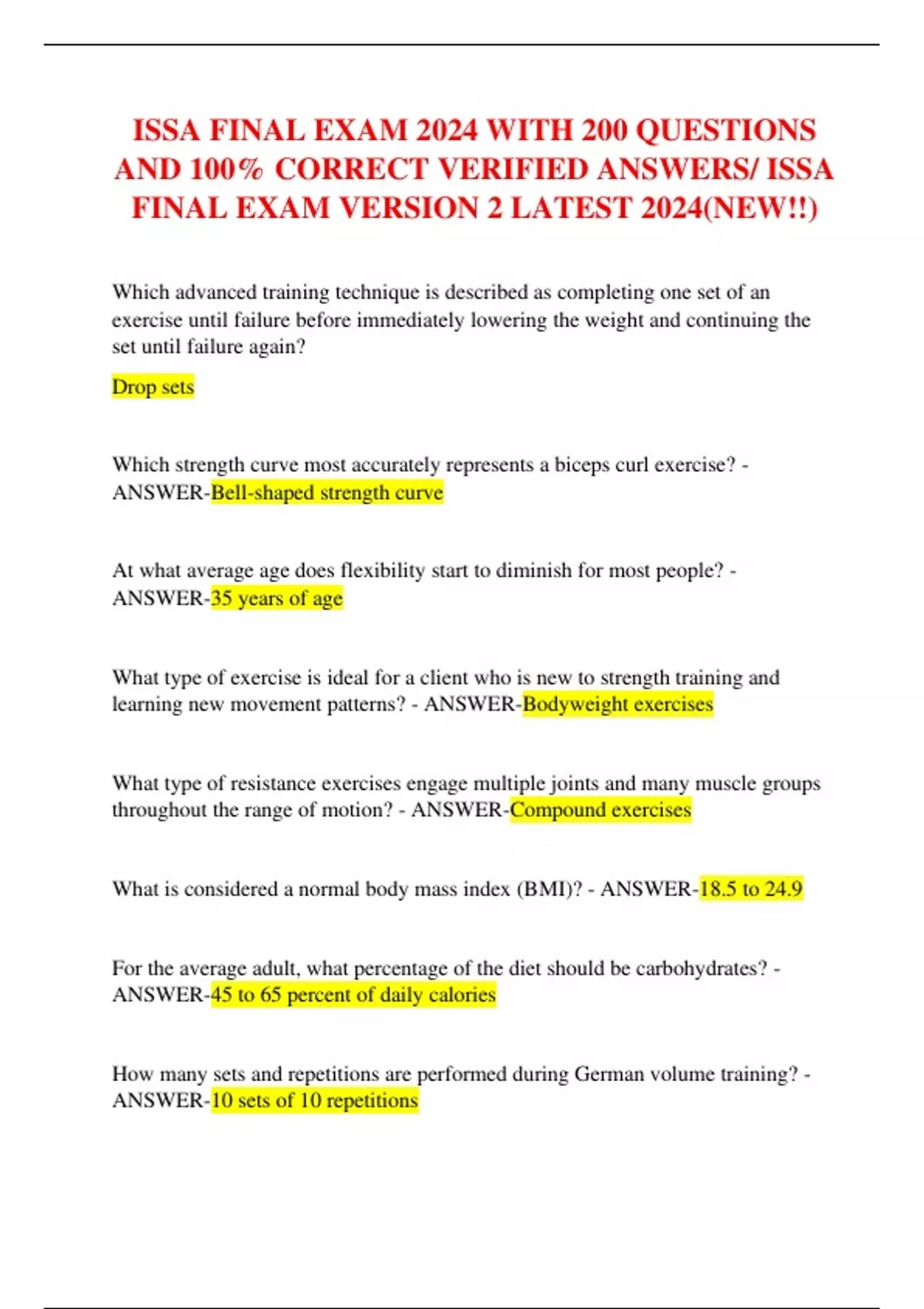 ISSA FINAL EXAM 2024 WITH 200 QUESTIONS AND 100% CORRECT VERIFIED ...