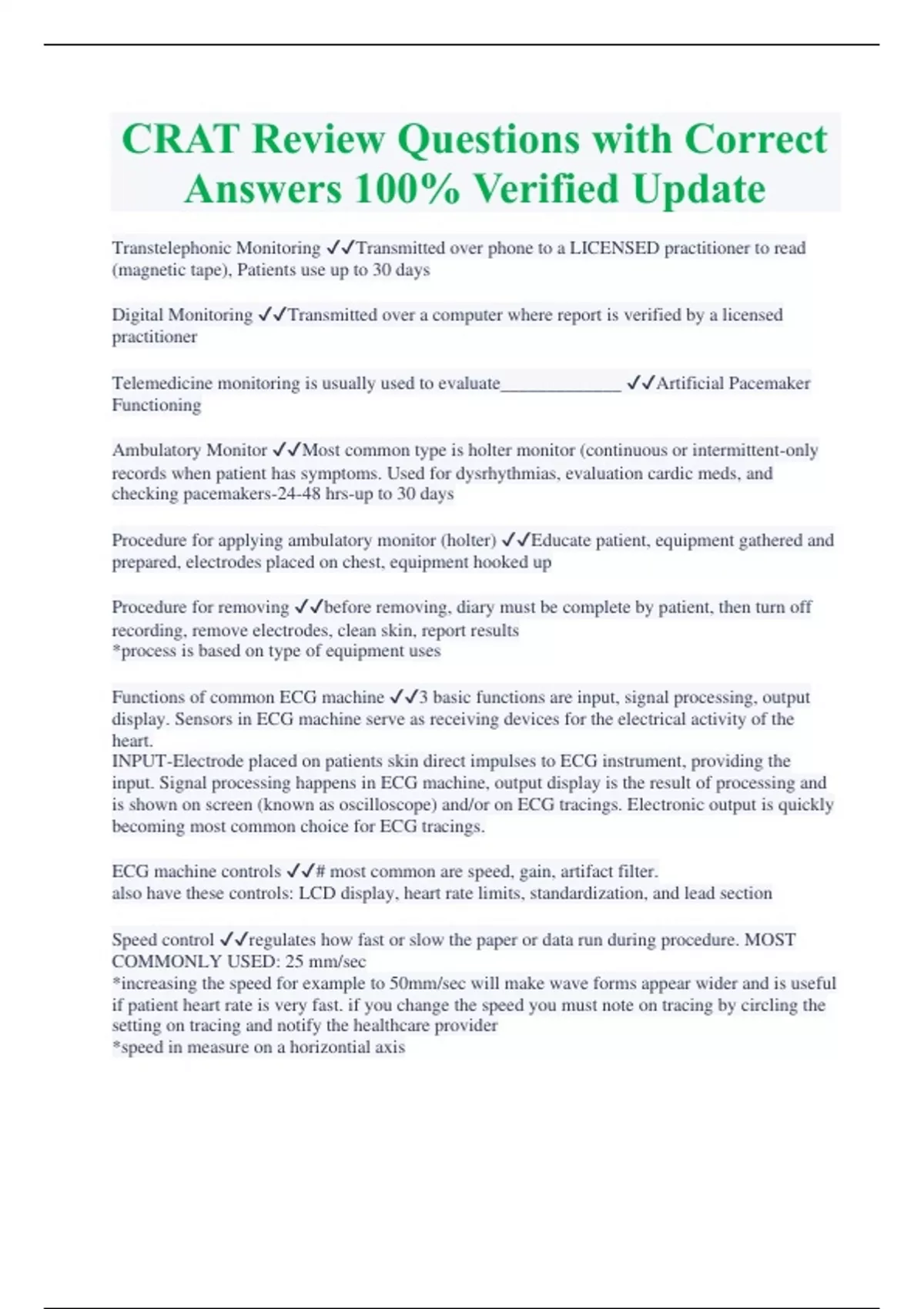 CRAT Review Questions with Correct Answers 100% Verified Update - CRAT ...