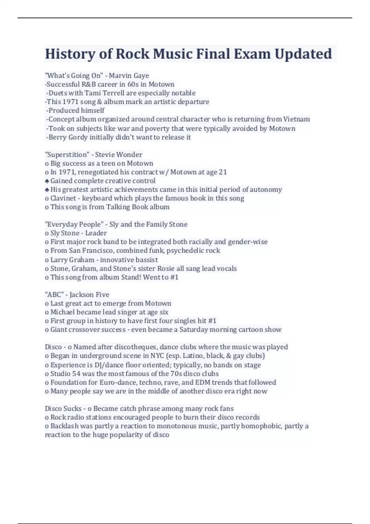 History of Rock Music Final Exam Updated - History of Rock Music ...