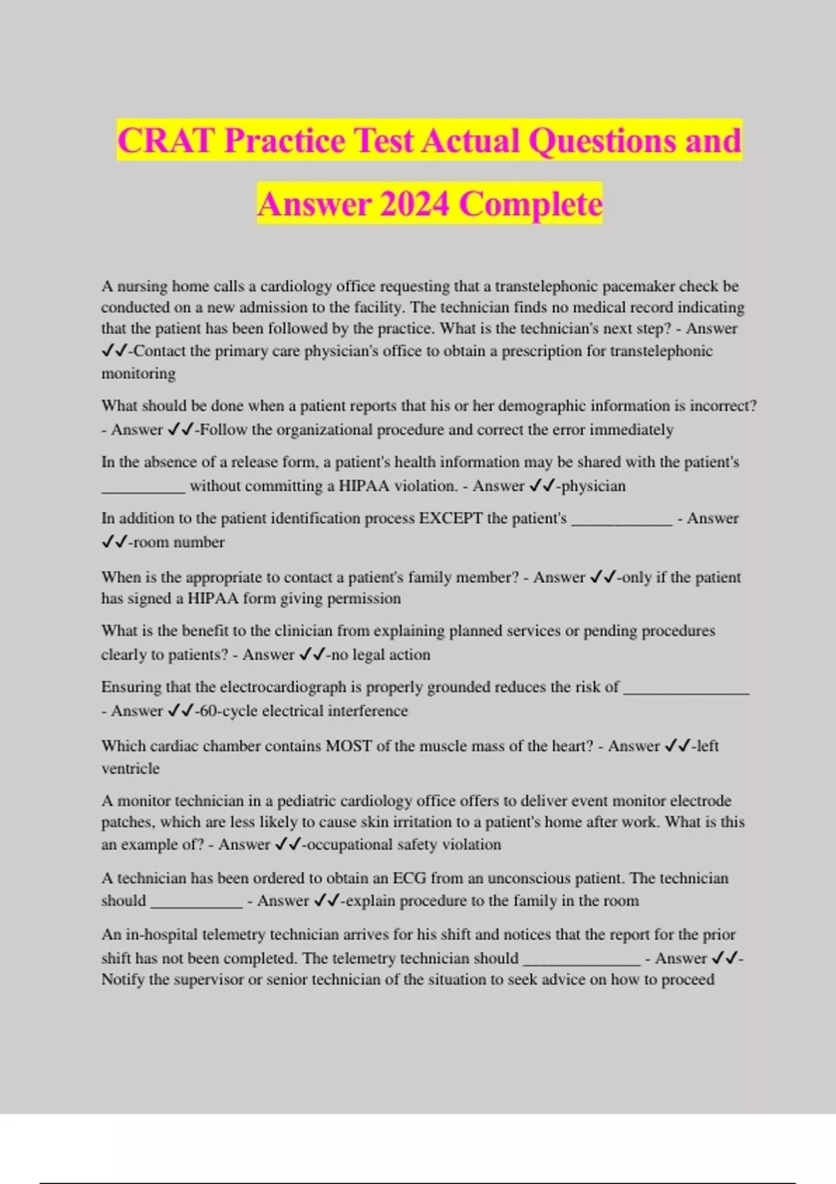 CRAT Bundled Exams Questions and Answers | 100% Verified and Updated ...