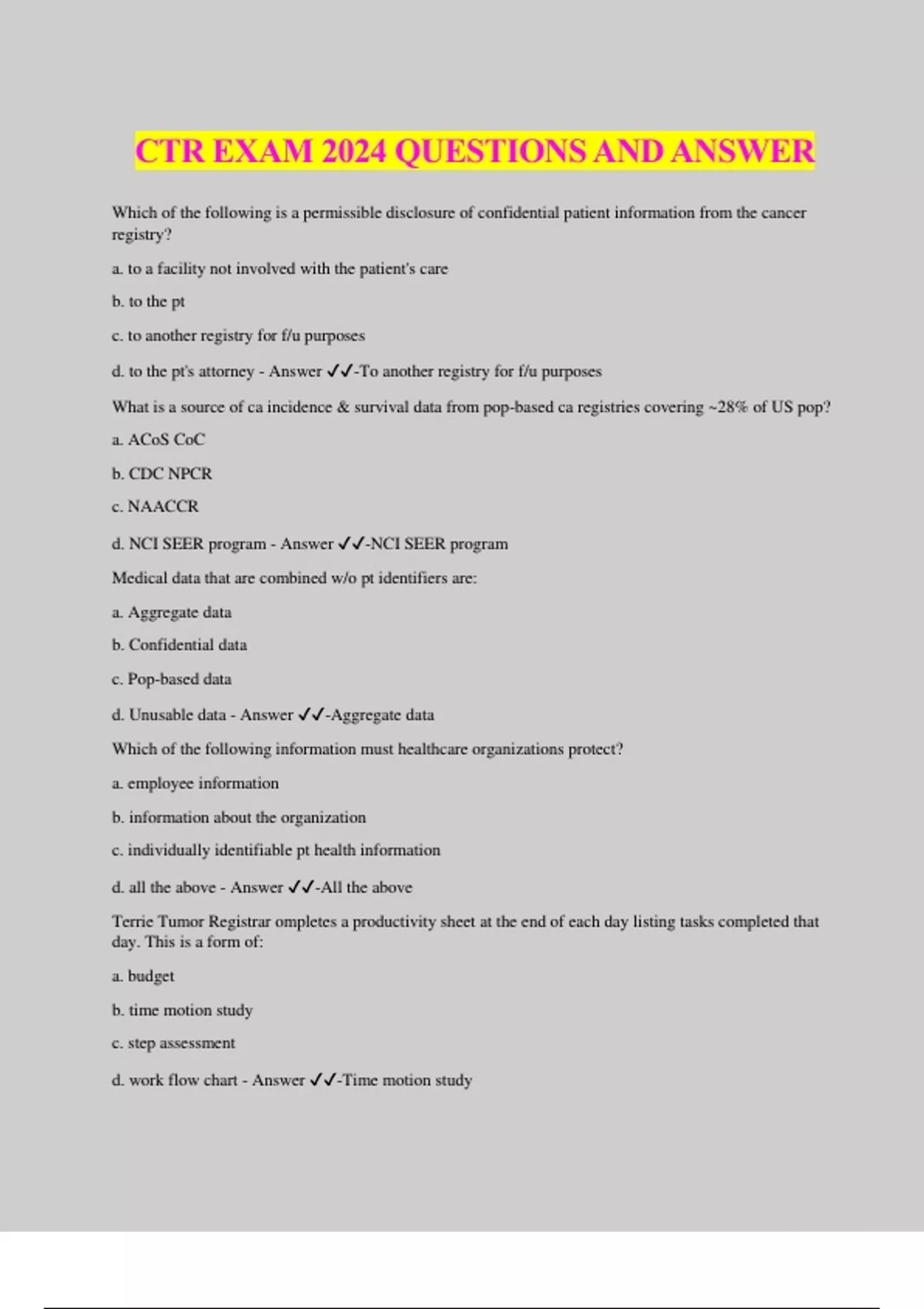 CTR EXAM 2024 QUESTIONS AND ANSWER - CTR - Stuvia US