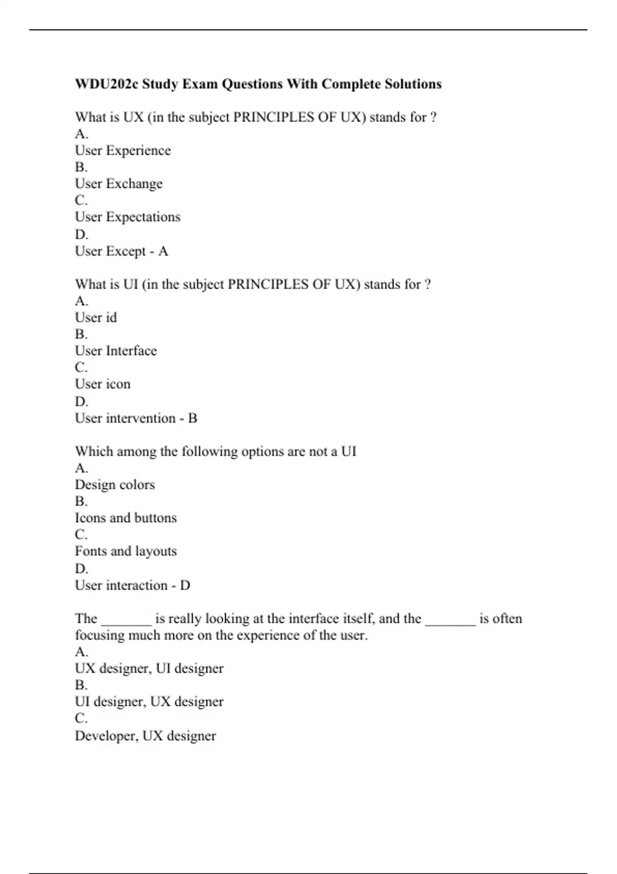 WDU202c Study Exam Questions With Complete Solutions - WDU202c - Stuvia US