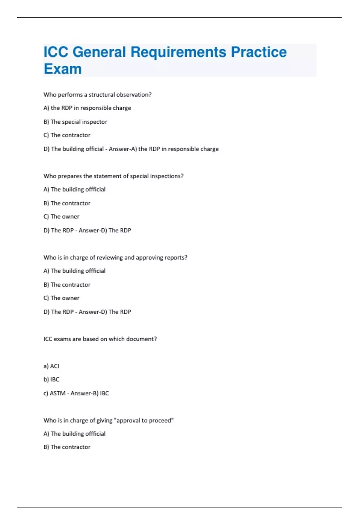 ICC General Requirements Practice Exam All Possible Questions and ...