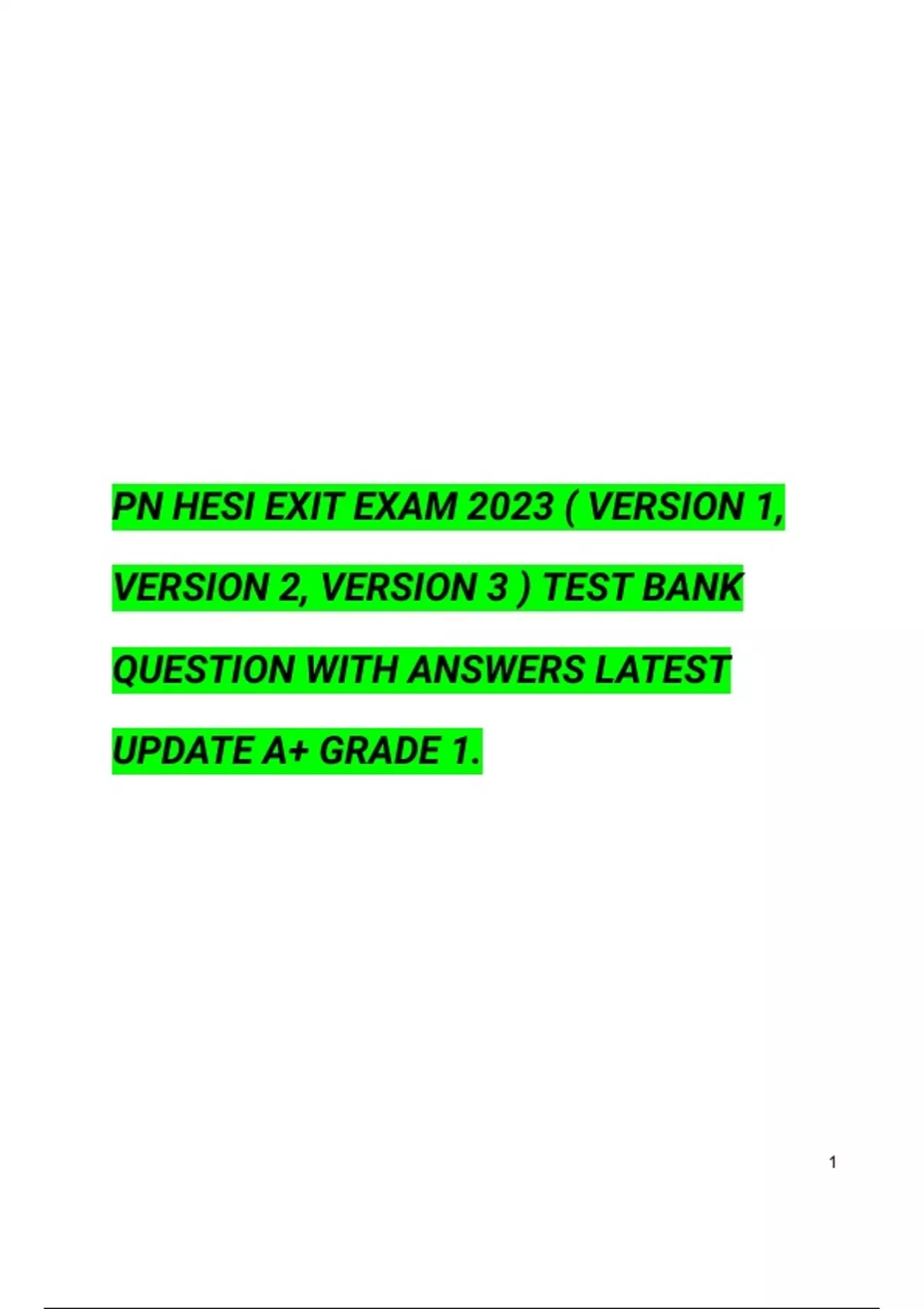 PN HESI EXIT EXAM 2023 ( VERSION 1, VERSION 2, VERSION 3 ) TEST BANK ...
