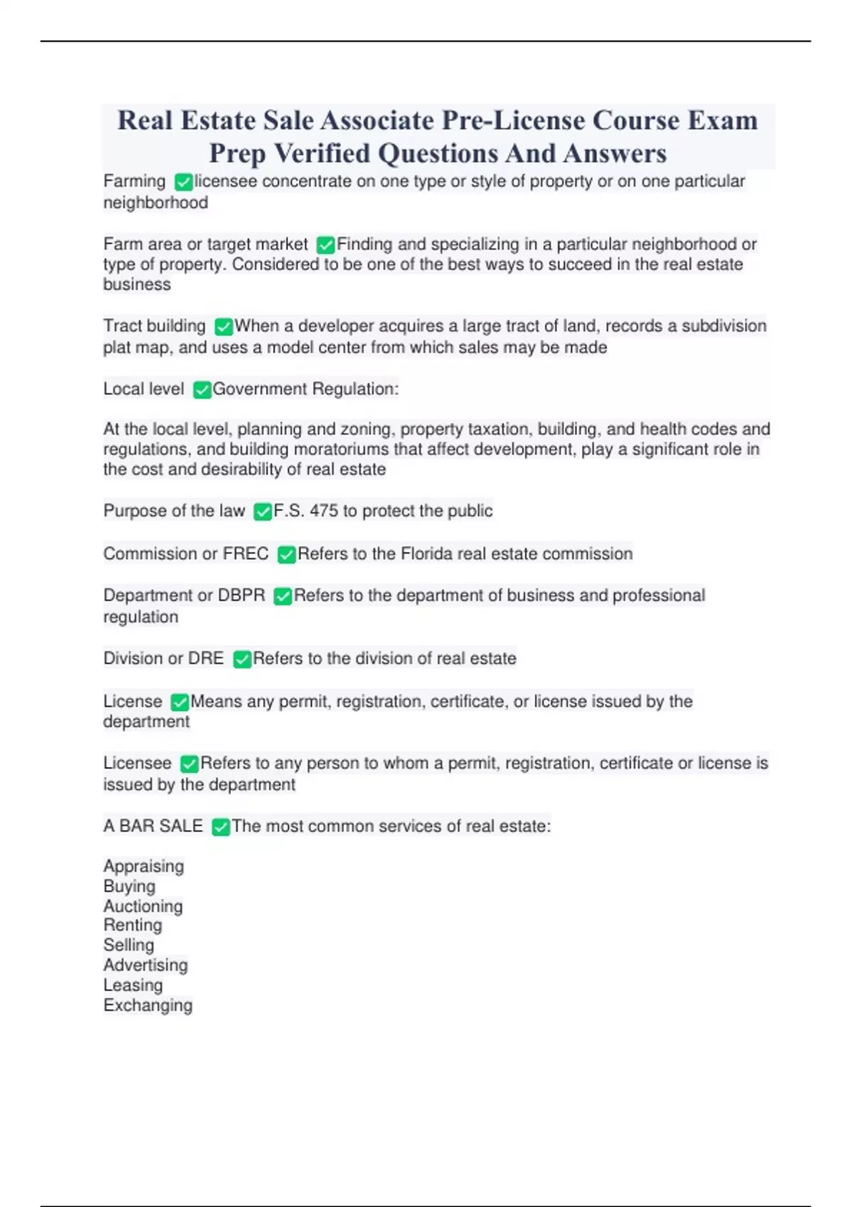 Real Estate Sale Associate Pre-License Course Exam Prep Verified ...