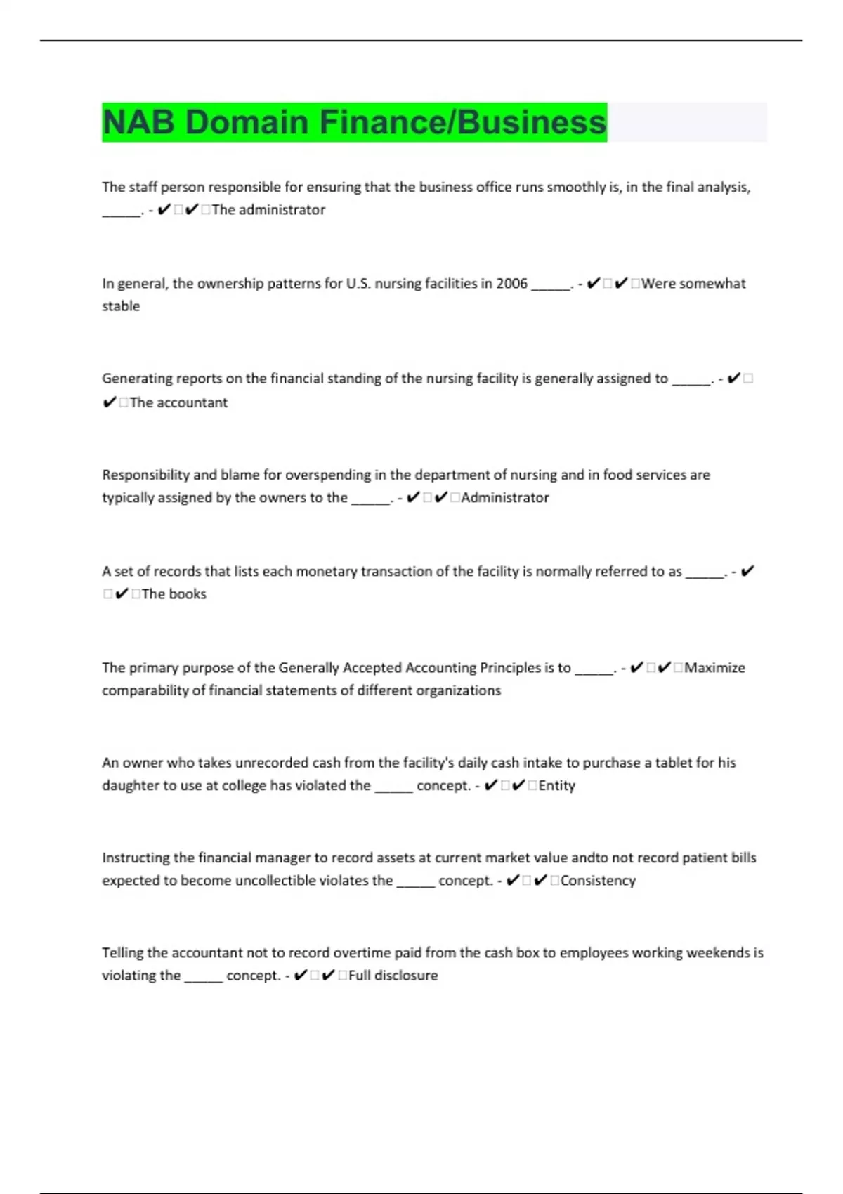 NAB Domain Finance/Business 135 Questions And Answers - NAB Domain ...