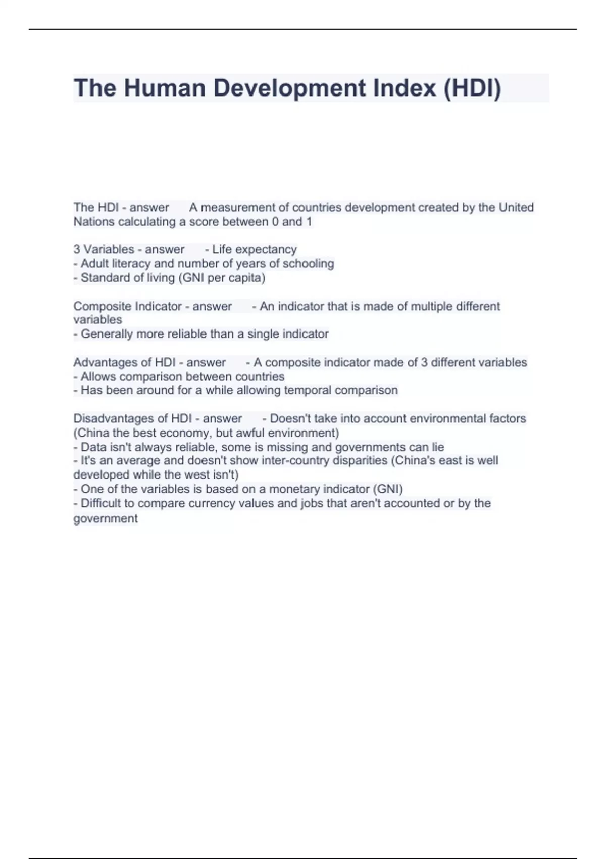 The Human Development Index (HDI) Questions and Answers 100% Correct ...