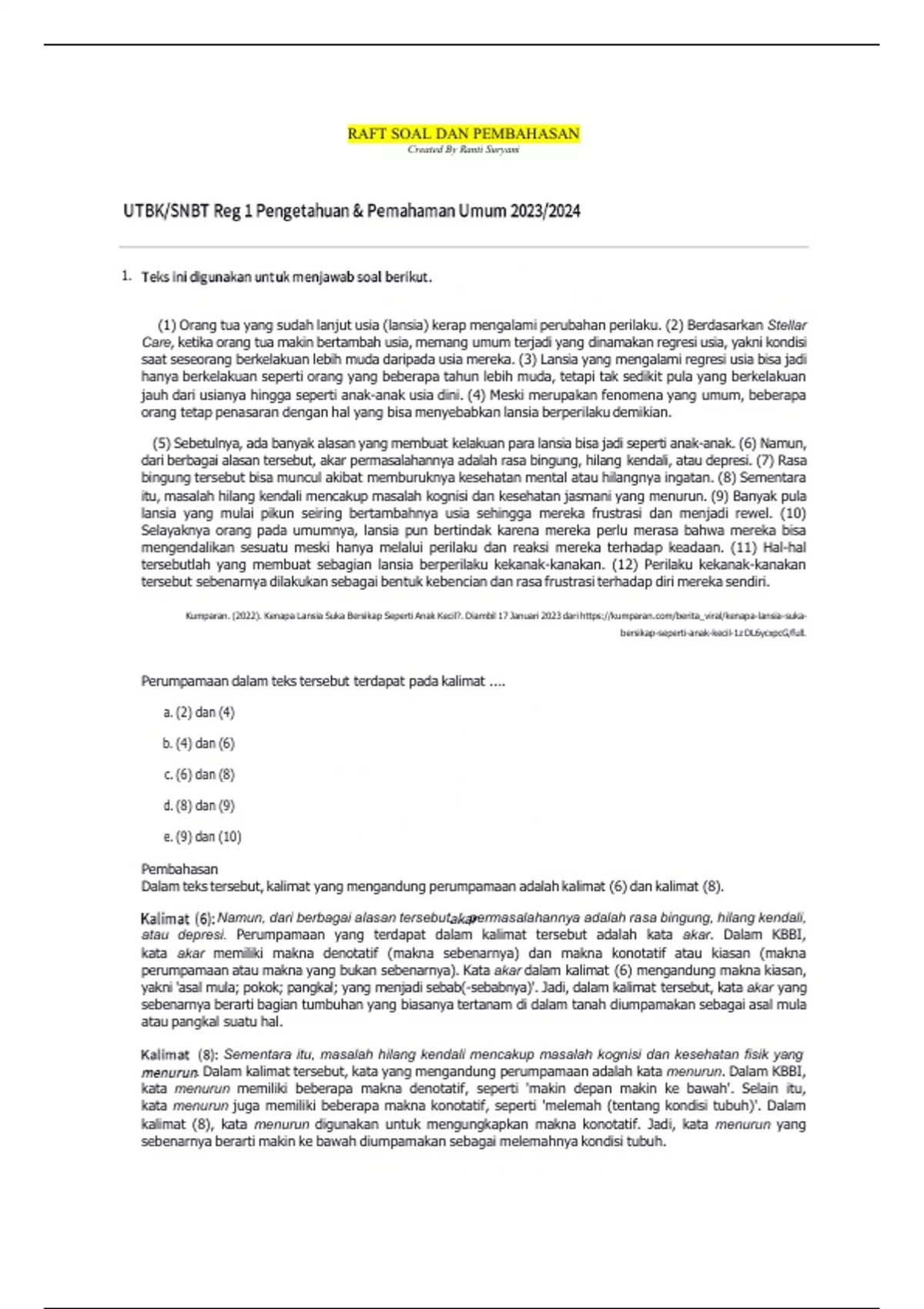 Kumpulan Soal dan Pembahasan tes PPU SNBT-UTBK 2024 - Ujian SBMPTN ...