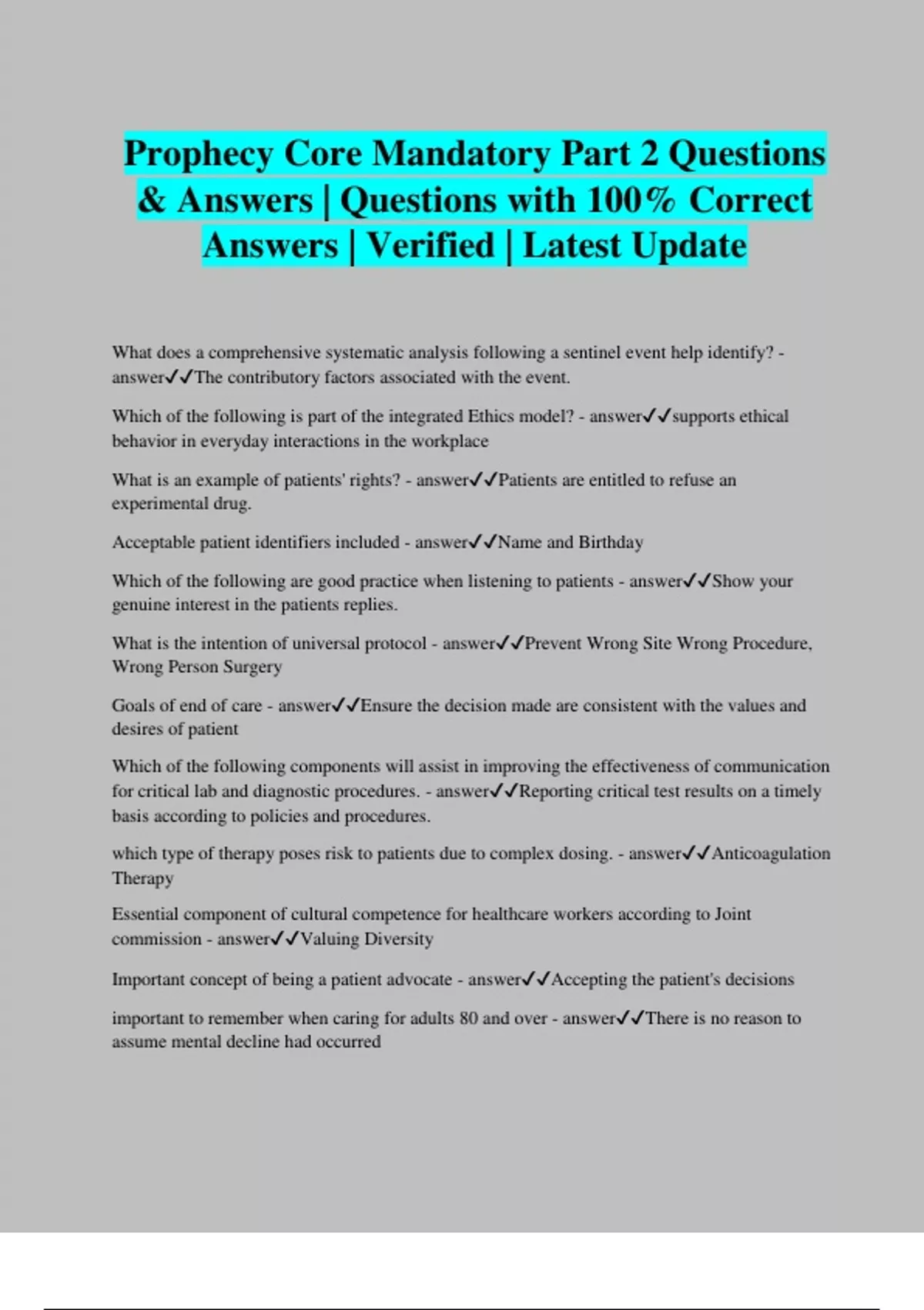 Prophecy Core Mandatory Part 2 Questions & Answers | Questions with 100 ...