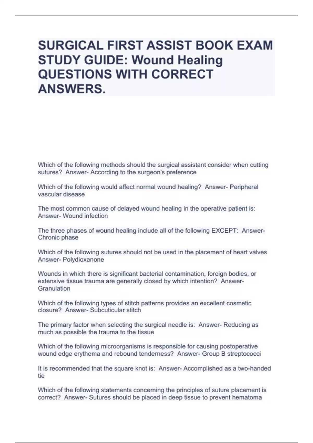 SURGICAL FIRST ASSIST BOOK EXAM STUDY GUIDE: Wound Healing QUESTIONS ...