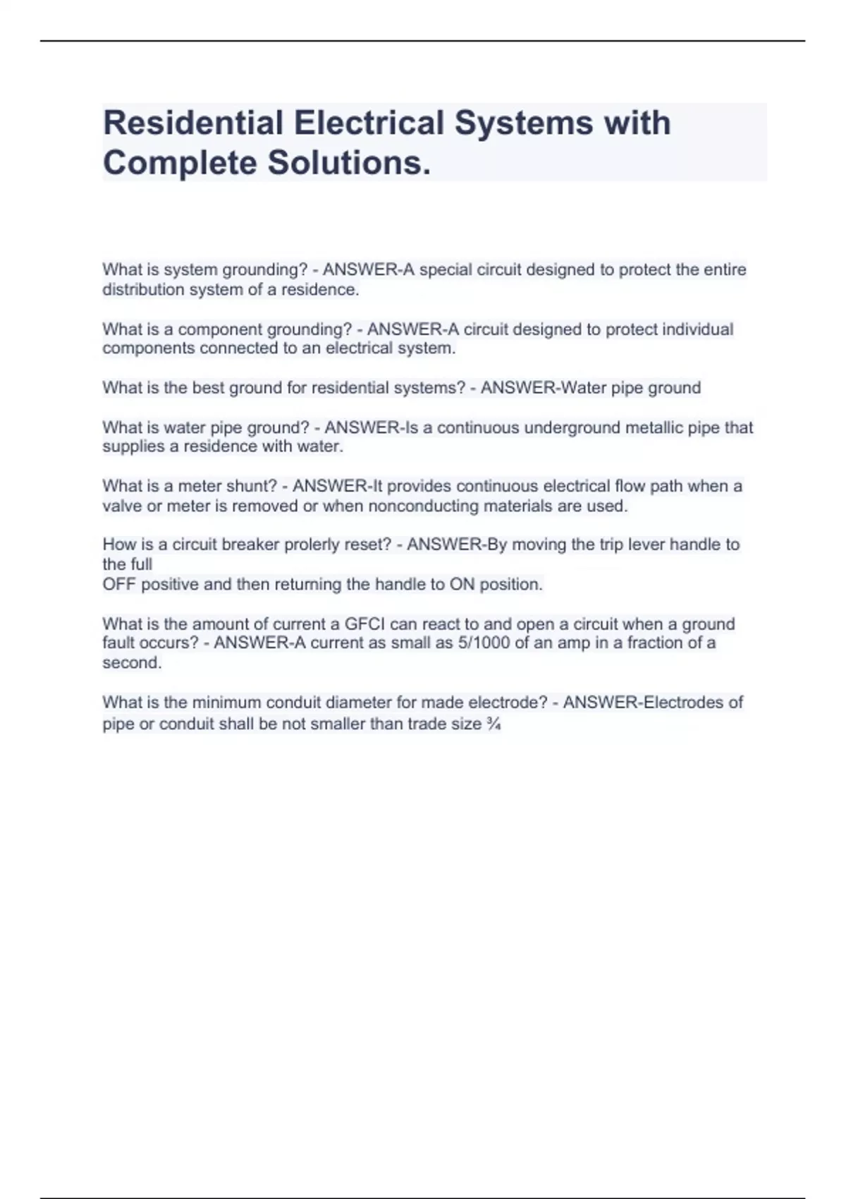 Residential Electrical Systems with Complete Solutions. - Residential ...