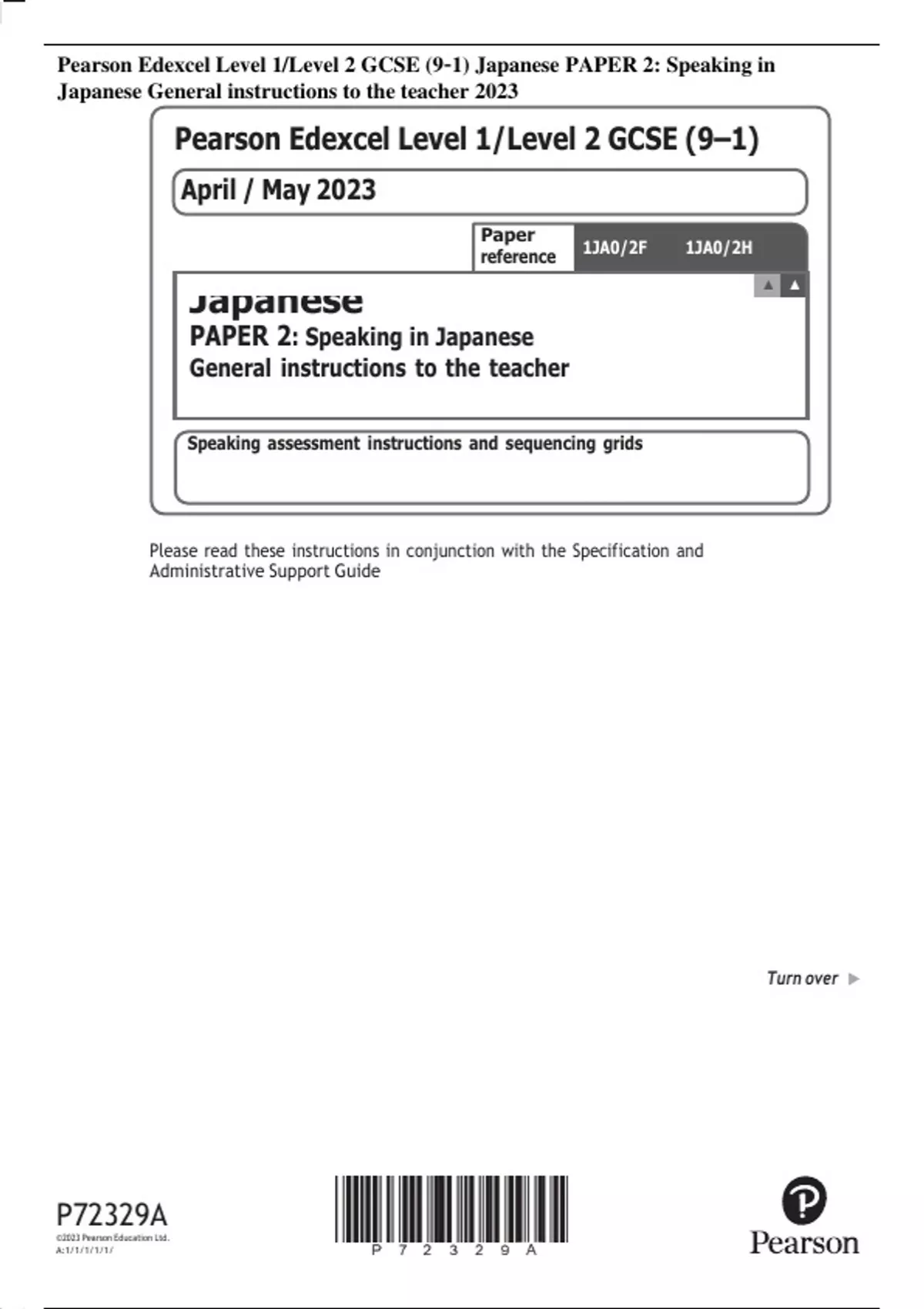 Pearson Edexcel Level 1/Level 2 GCSE (9–1) Japanese PAPER 2: Speaking ...