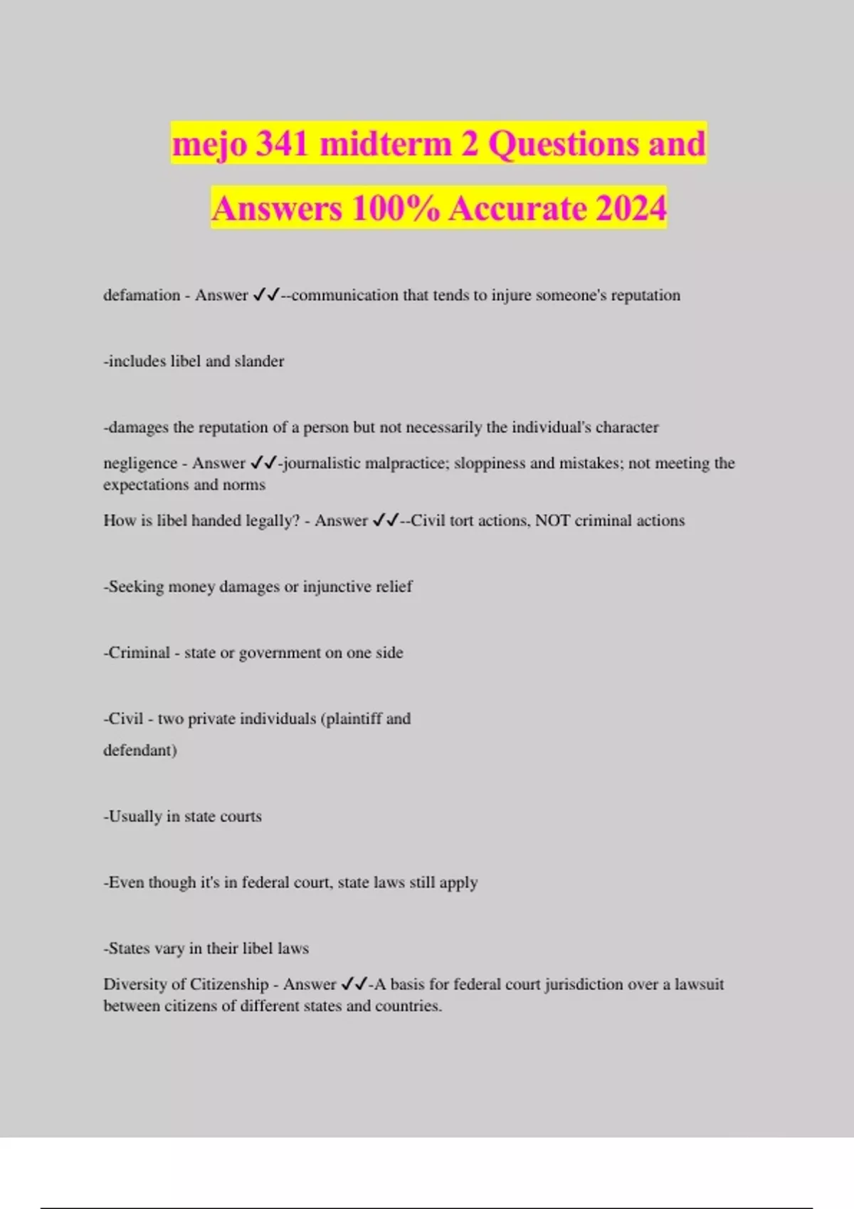 mejo 341 midterm 2 Questions and Answers 100% Accurate 2024 - MEJO - Stuvia US