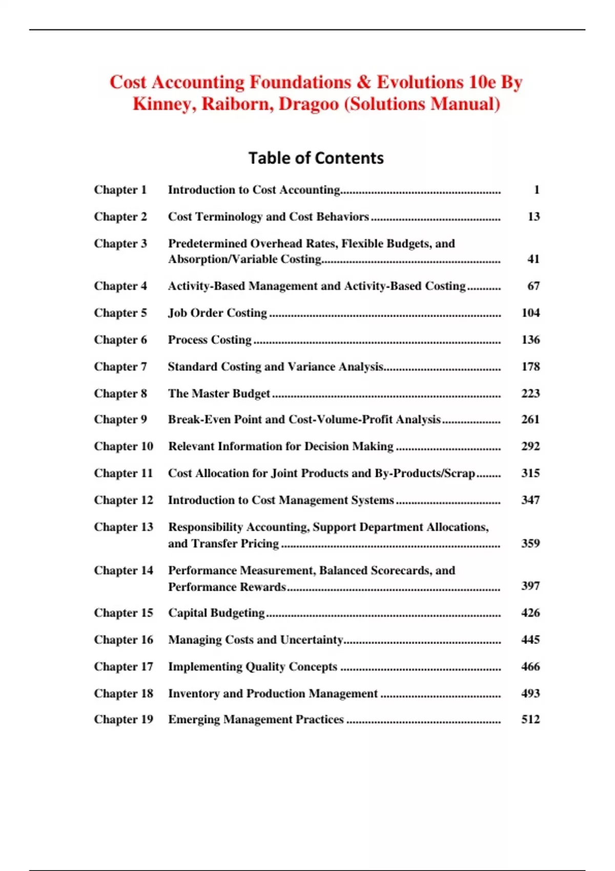 Cost Accounting Foundations & Evolutions 10e By Kinney, Raiborn, Dragoo ...