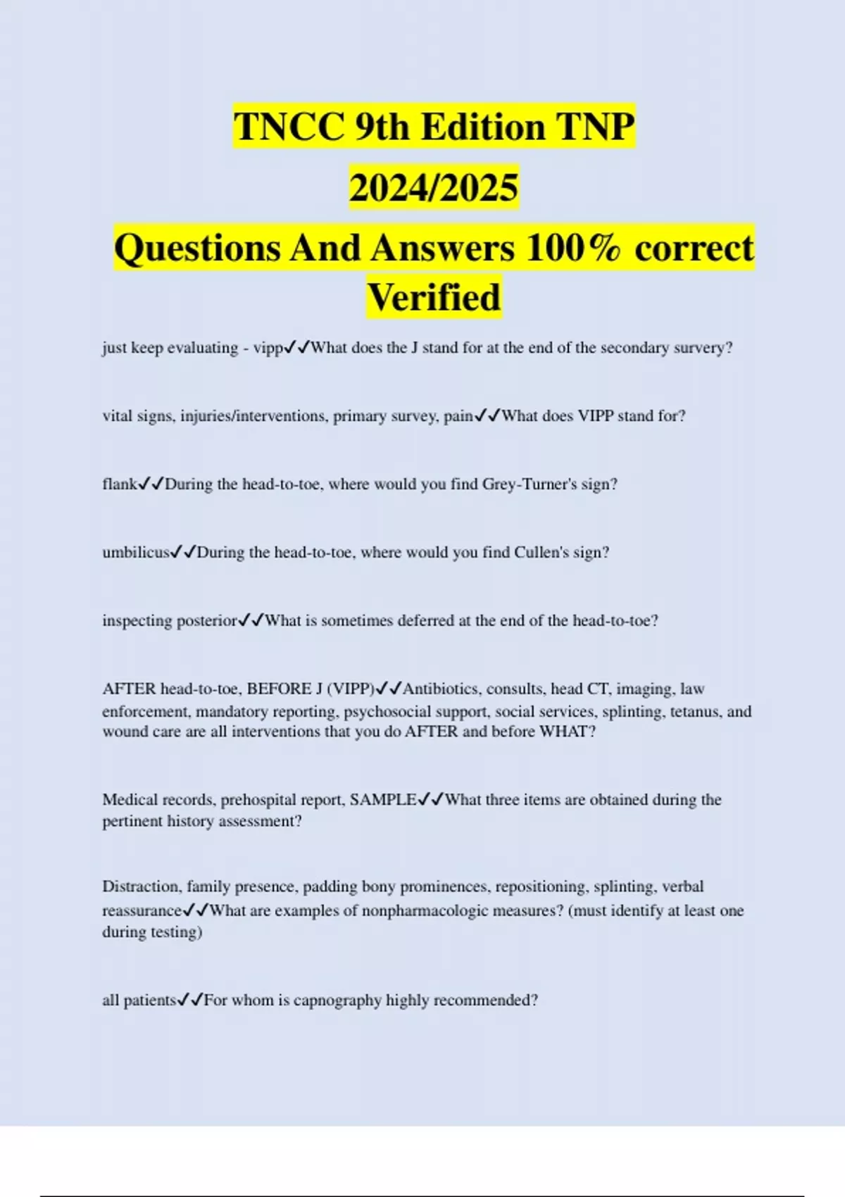 TNCC 9th Edition TNP 2024/2025 Questions And Answers 100% correct ...