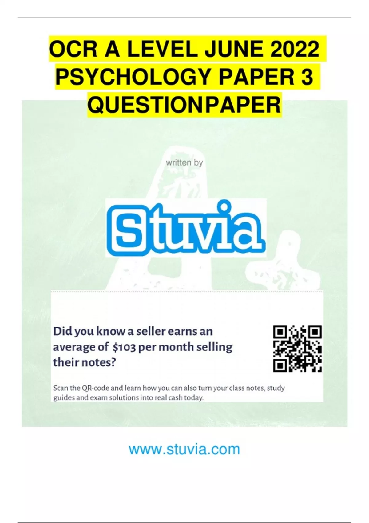 OCR A LEVEL JUNE 2022 PSYCHOLOGY PAPER 3 QUESTION PAPER - OCR A LEVEL ...