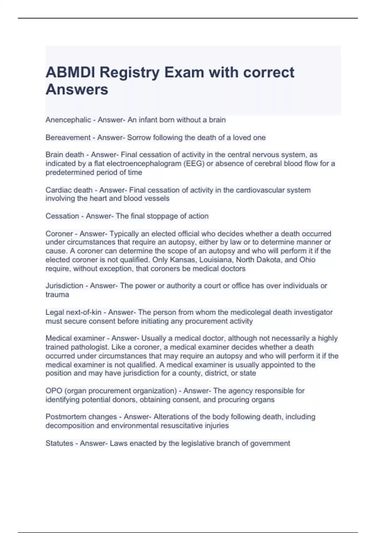 ABMDI Registry Exam with correct Answers 2024 - ABMDI - Stuvia US