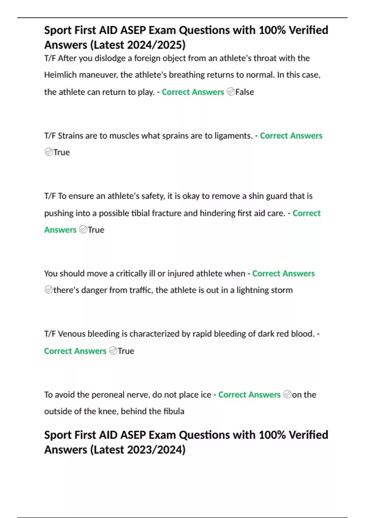 Sport First AID ASEP Exam Questions with 100% Verified Answers (Latest ...