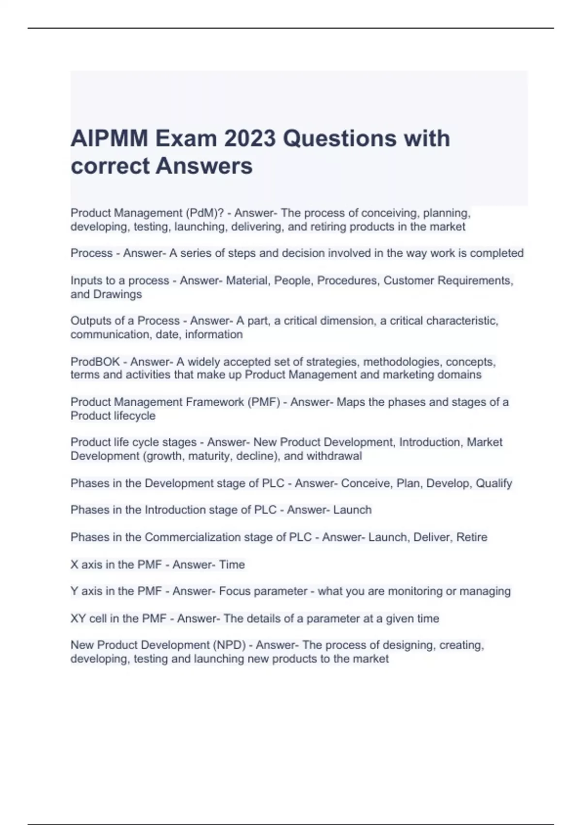 AIPMM Exam Questions with correct Answers - AIPMM - Stuvia US