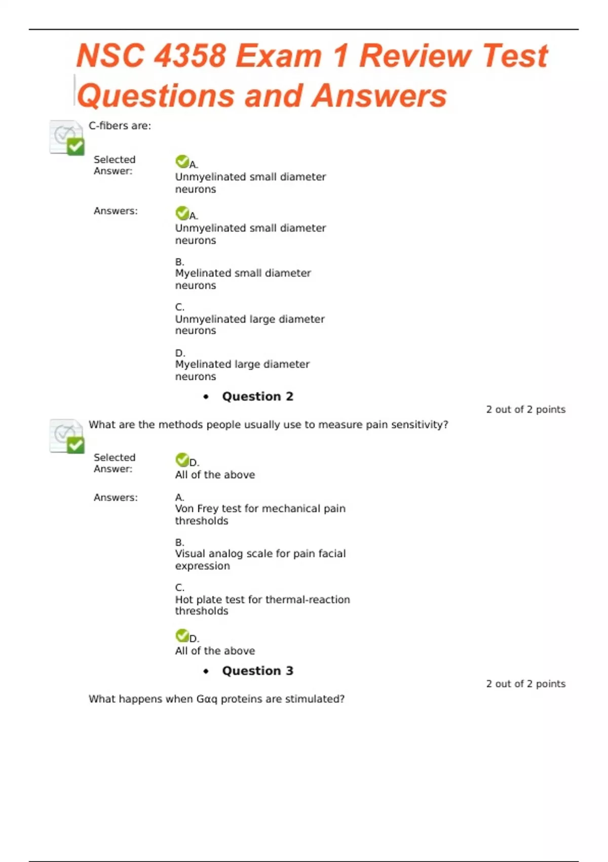 NSC 4358 Exam 1 Review Test Questions and Answers - NSC 4358 - Stuvia US
