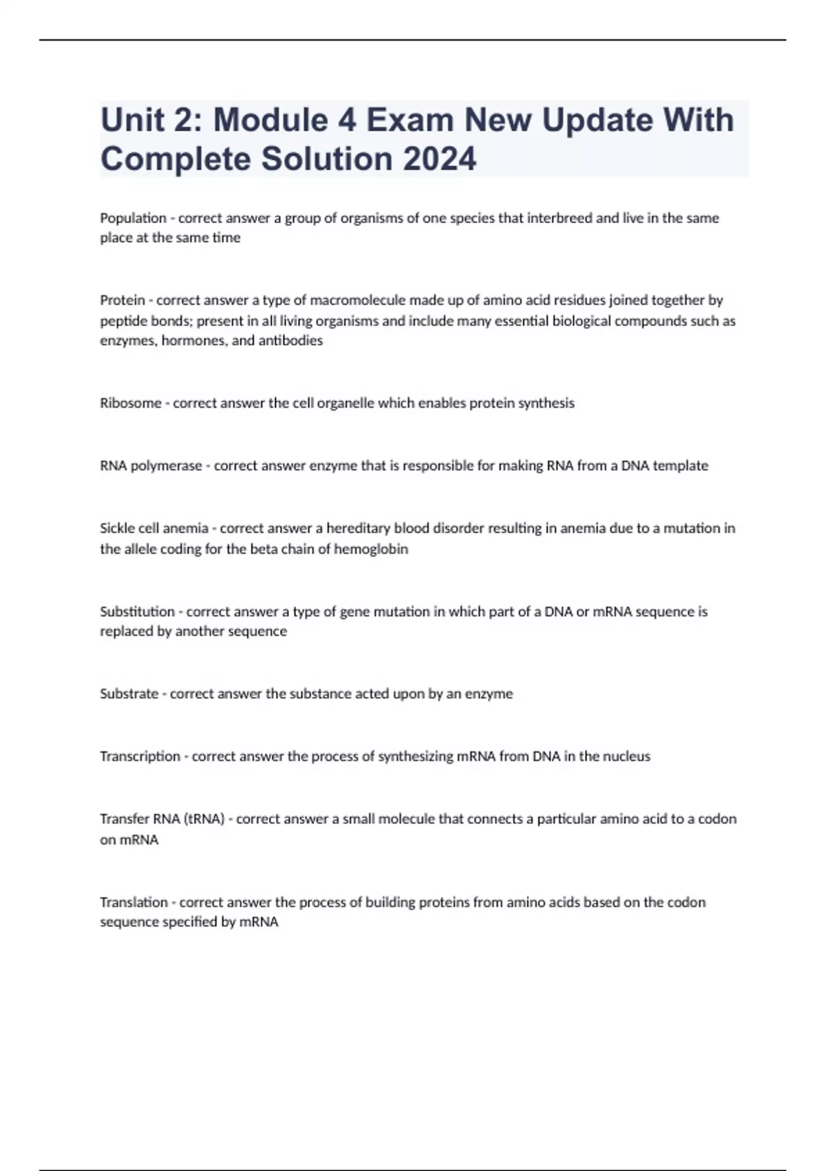 Unit 2: Module 4 Exam New Update With Complete Solution 2024 - BioD_152 ...