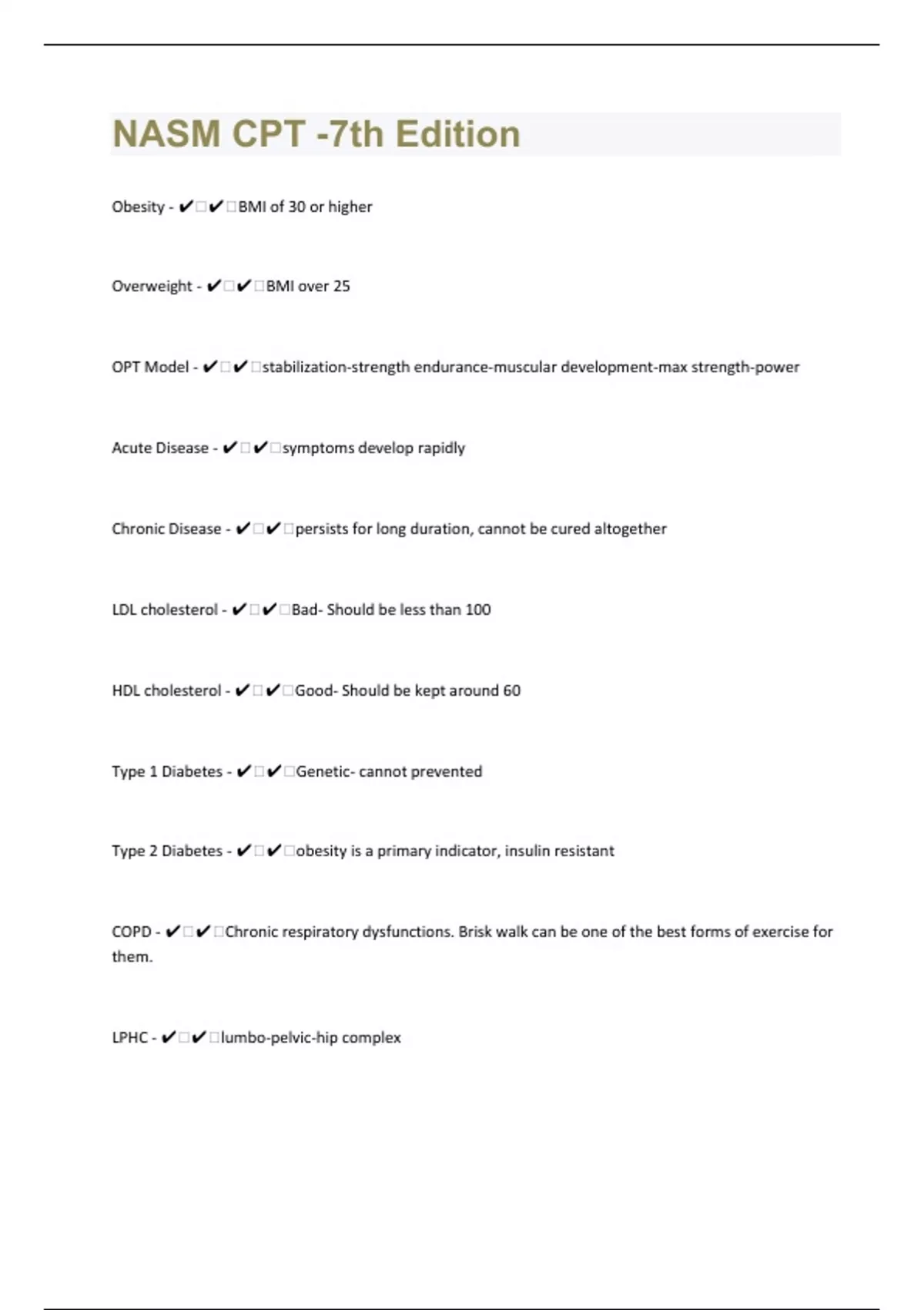 NASM CPT -7th Edition|103 Questions with 100% Correct Answers | Updated 2024 | Guaranteed A+ ...