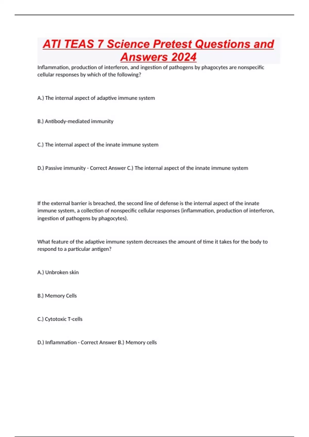 ATI TEAS 7 Science Pretest Questions and Answers 2024 - ATI TEAS 7 ...