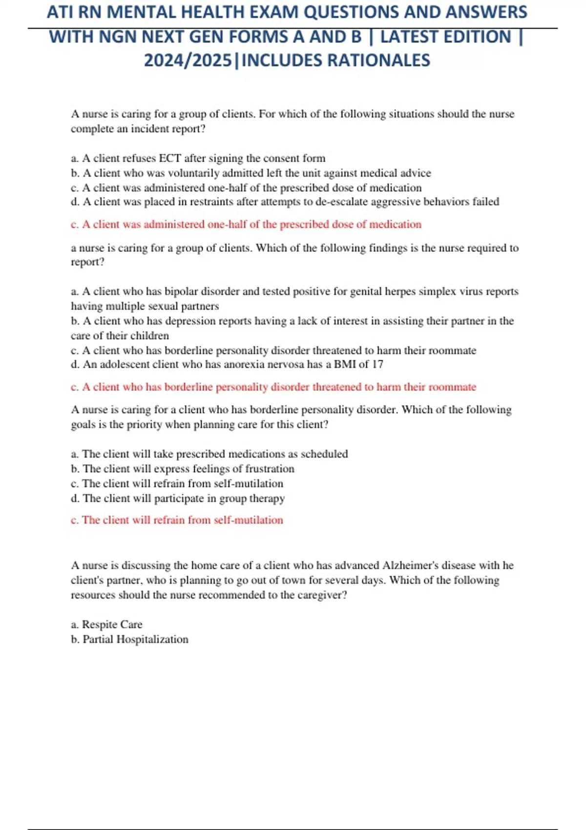 ATI RN MENTAL HEALTH EXAM QUESTIONS AND ANSWERS WITH NGN NEXT GEN FORMS ...