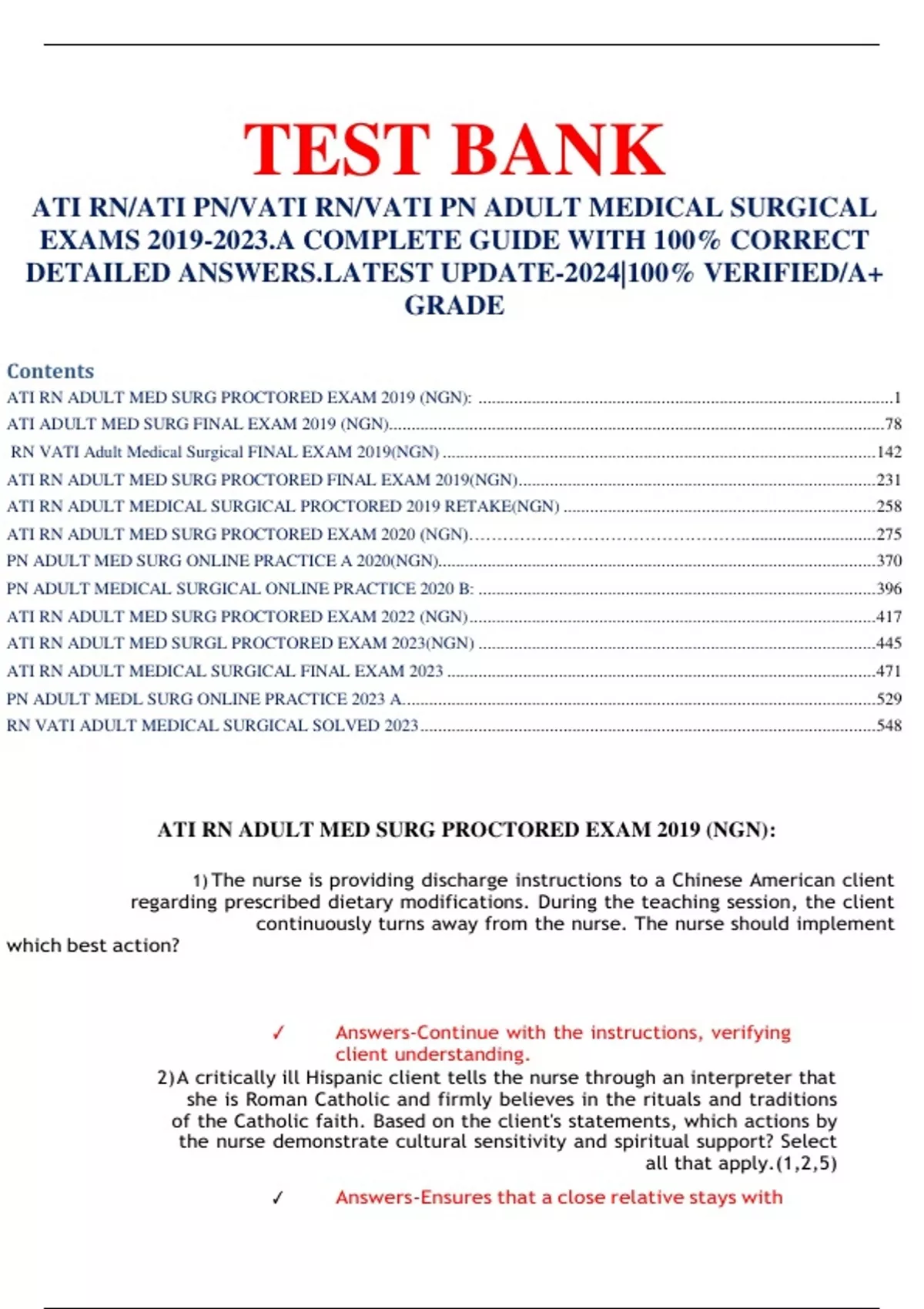 ATI RN/ATI PN/VATI RN/VATI PN ADULT MEDICAL SURGICAL EXAMS .A COMPLETE ...