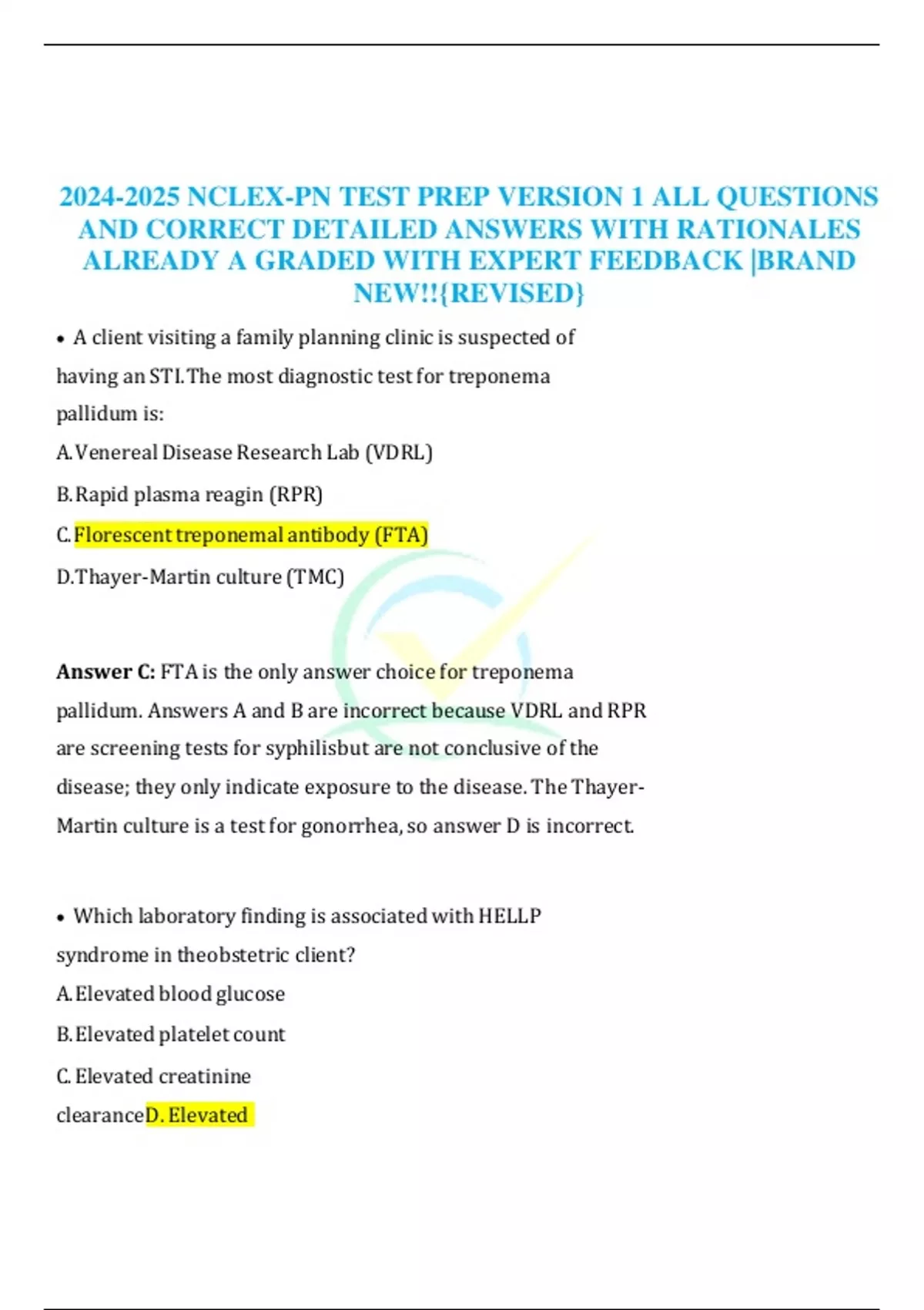 NCLEX-PN TEST PREP VERSION 1 ALL QUESTIONS AND CORRECT DETAILED ANSWERS ...