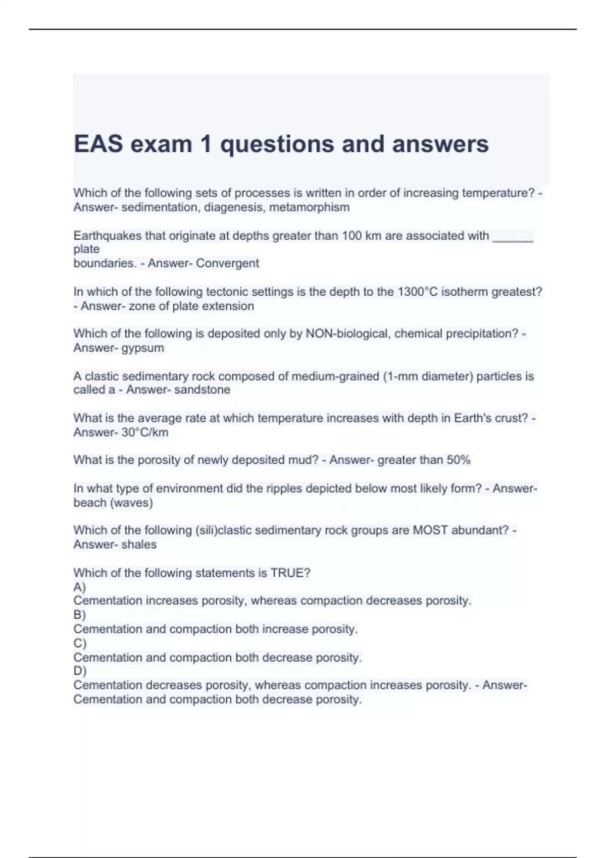 EAS exam 1 questions and answers - EAS - Stuvia US