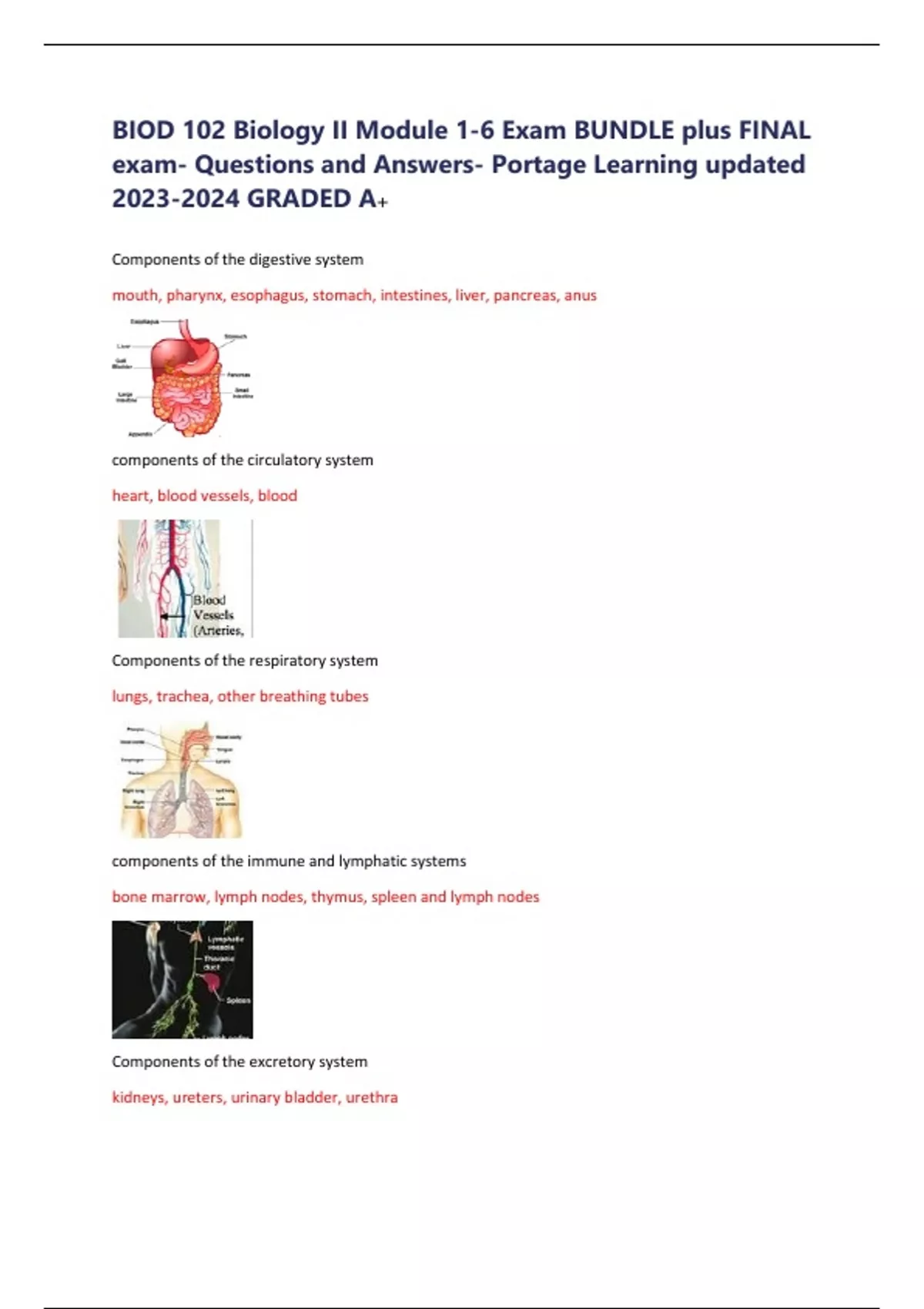 BIOD 102 Biology II Module 1-6 Exam BUNDLE plus FINAL exam- Questions and Answers- Portage ...