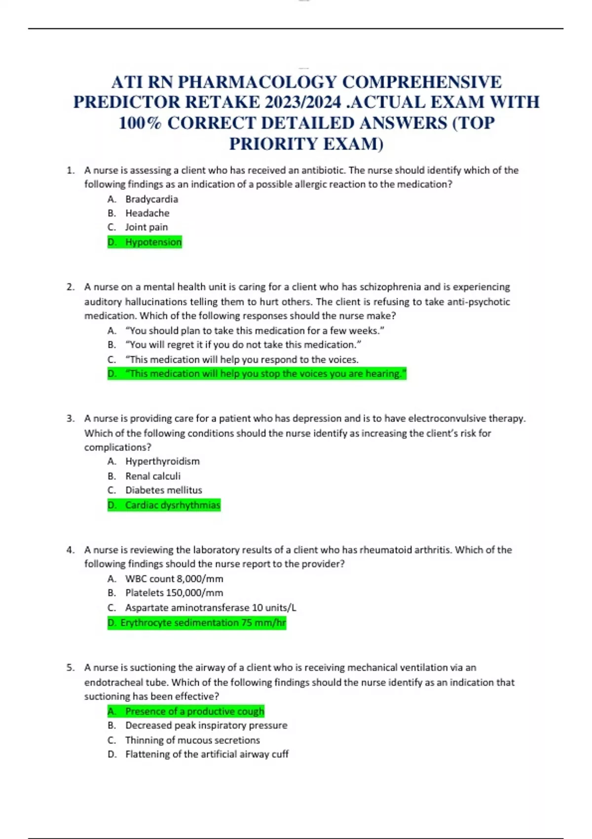 ATI RN PHARMACOLOGY COMPREHENSIVE PREDICTOR RETAKE 2023/2024 .ACTUAL ...