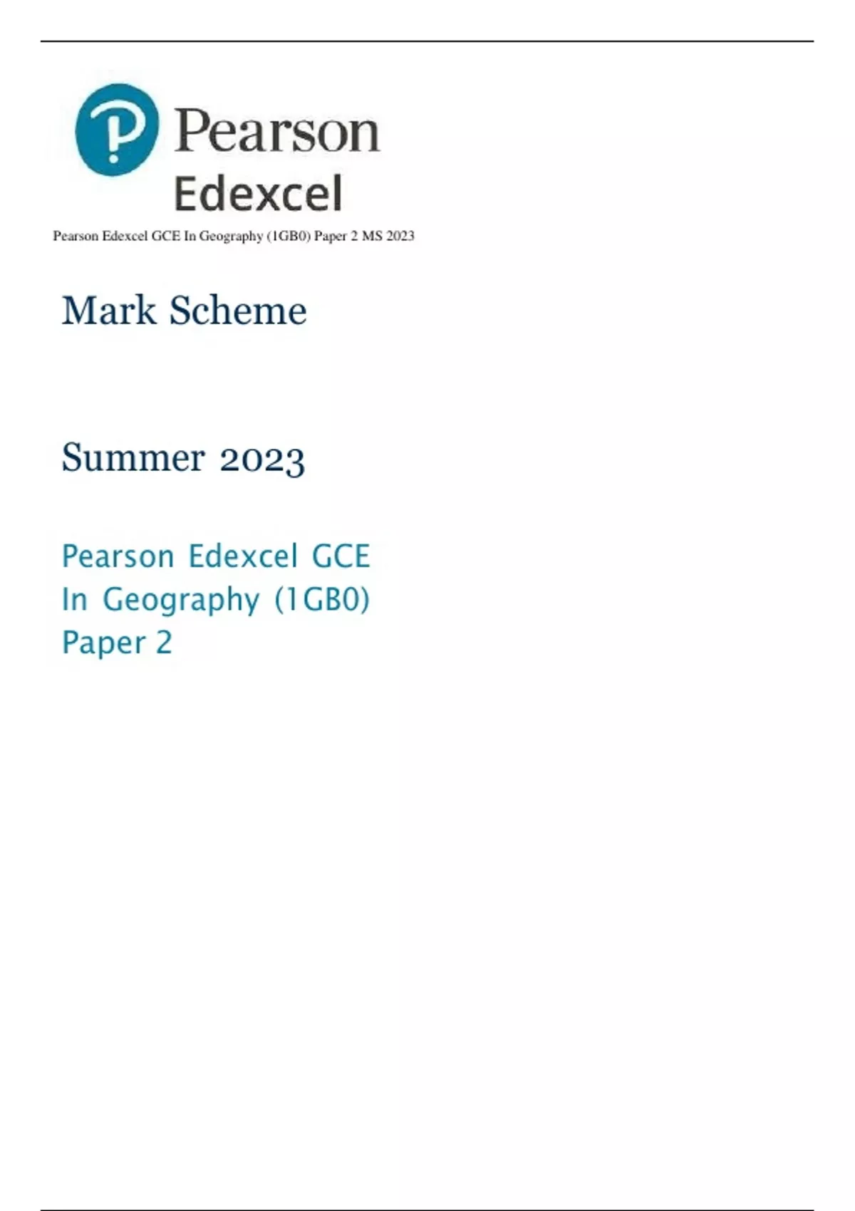 Pearson Edexcel GCE In Geography (1GB0) Paper 2 MS 2023 - Pearson ...