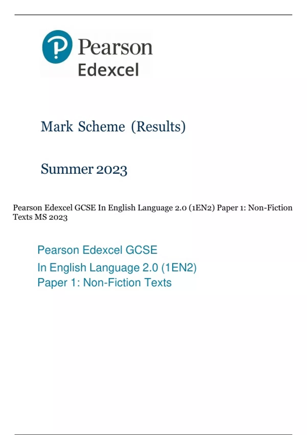 Pearson Edexcel GCSE In English Language 2.0 (1EN2) Paper 1: Non ...