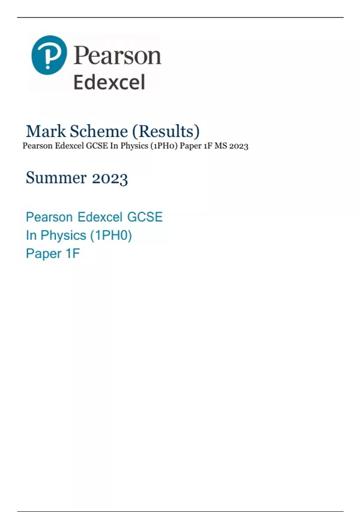 Pearson Edexcel GCSE In Physics (1PH0) Paper 1F MS 2023 - Pearson ...