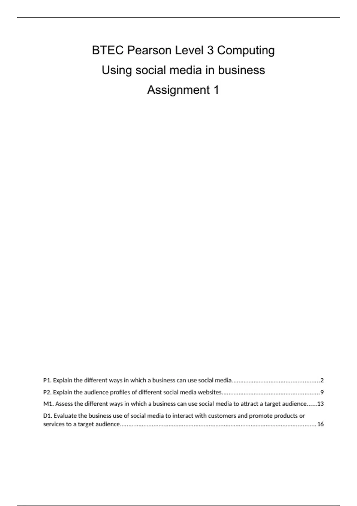 Unit 3 Assignment 1 Help Using Social Media In Business P1 P2 M1 D1