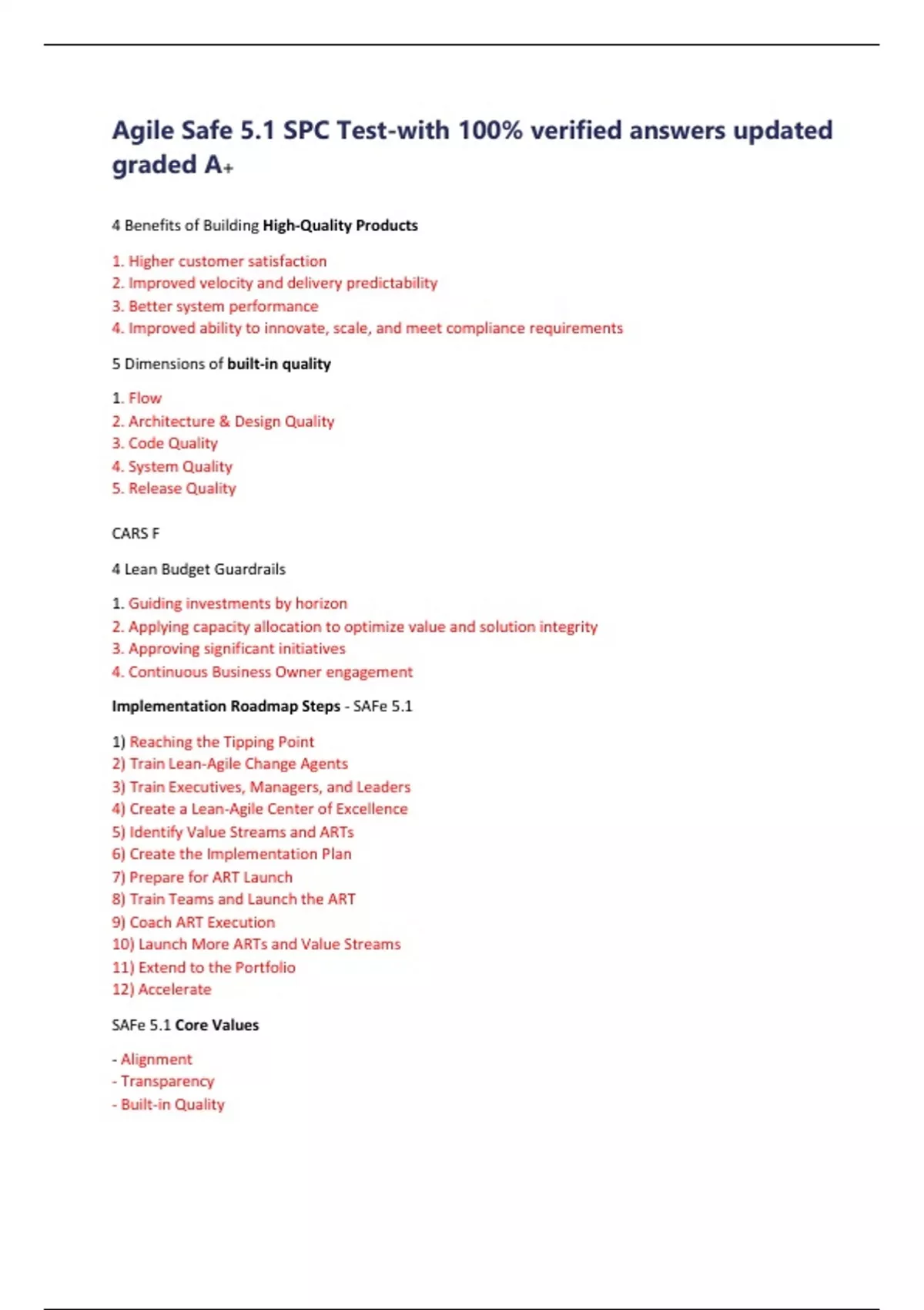 Agile Safe 5 1 Spc Test With 100 Verified Answers Updated Graded A Agile Safe 5 1 Spc