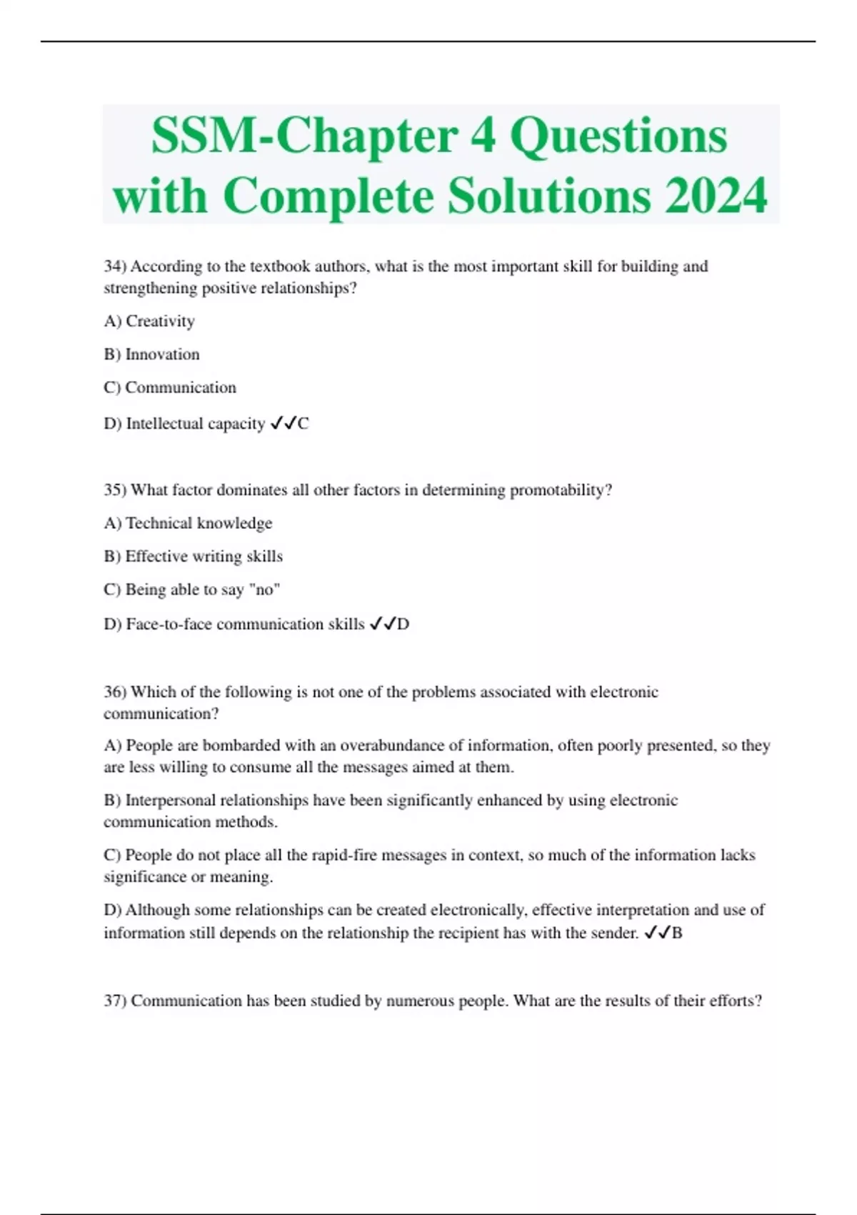 SSM-Chapter 4 Questions with Complete Solutions 2024 - SSM - Stuvia US