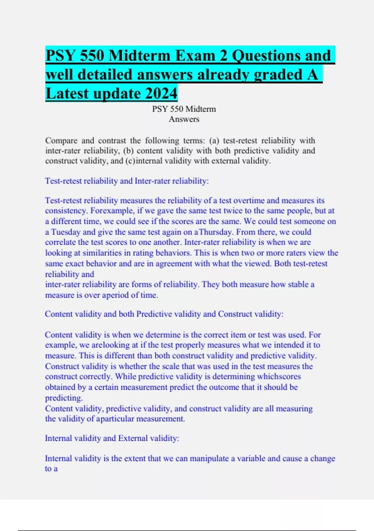 PSY 550 Midterm Exam 2 Questions and well detailed answers already ...